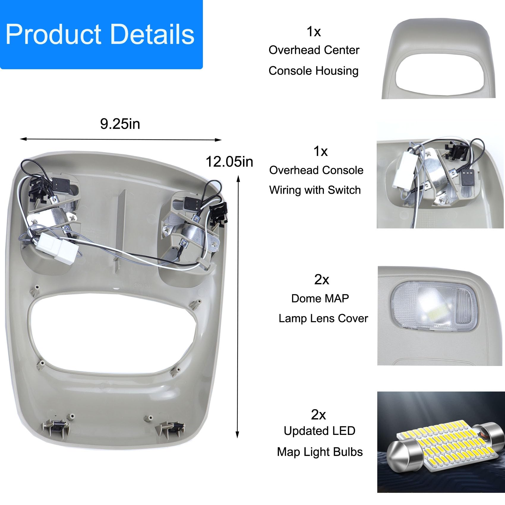 TIERPOP Dome Map Reading Light Overhead Console Housing Assembly For ...