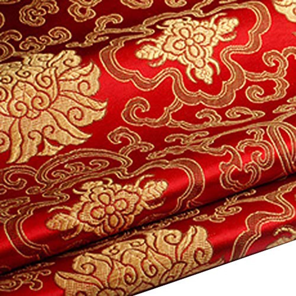 Amazon.com: Tong Gu Flower Embroidered Satin Fabric Floral Jacquard ...