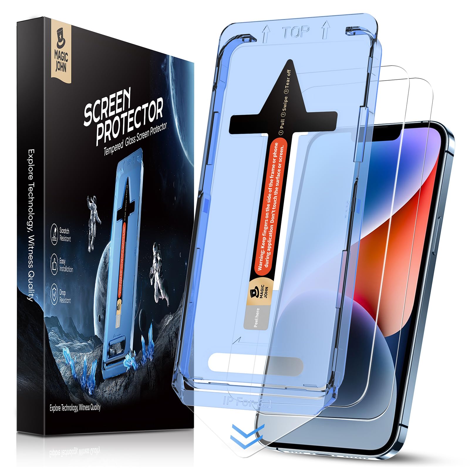 MAGIC JOHN 2 Pack for iPhone 13/14& iPhone 13 Pro 6.1 inch Tempered ...