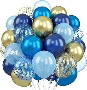 Amazon.com: Blue and Gold Balloons, 60Pcs 12Inch Navy Pearl Blue Party Balloons with Metallic ...