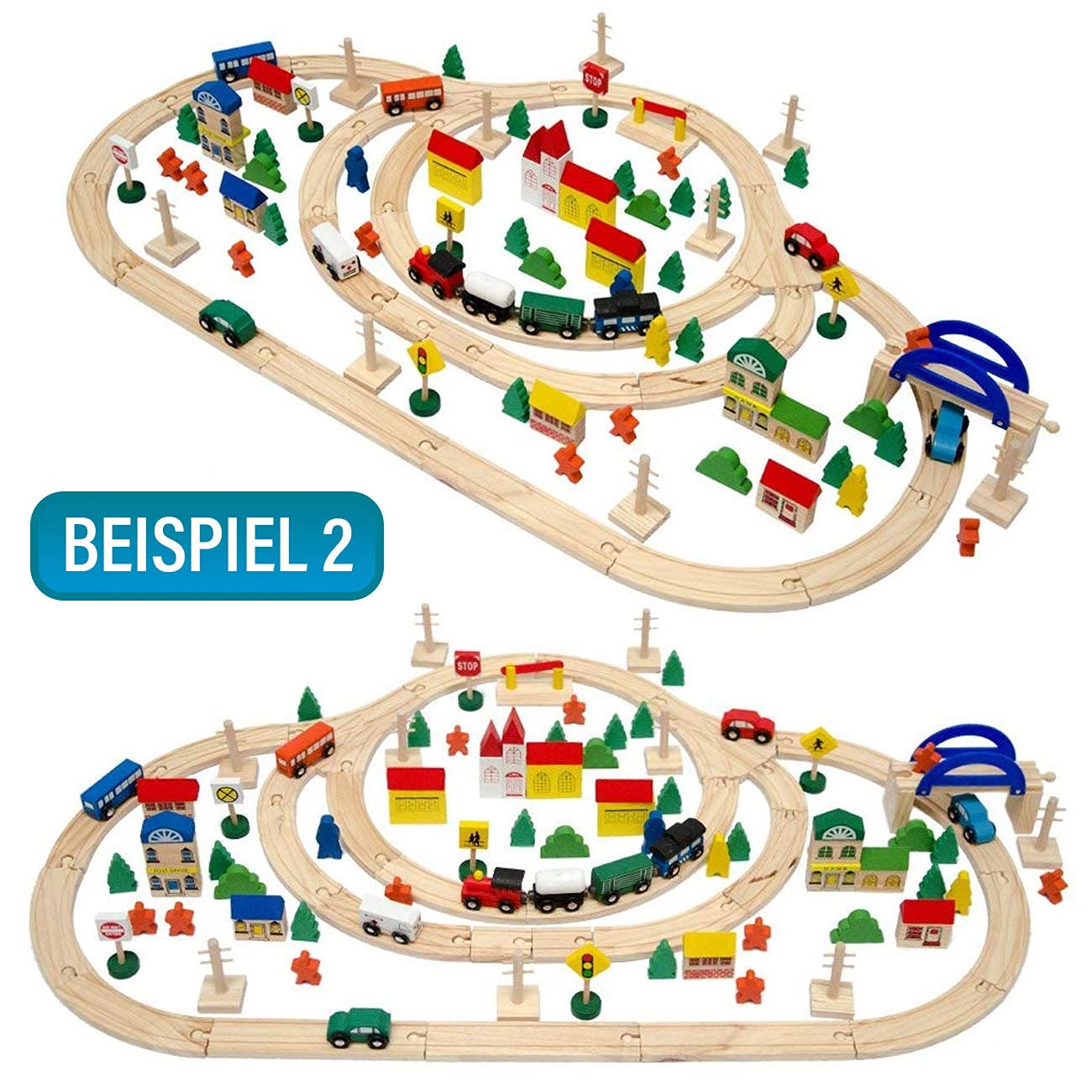 messefix 130 Pieces Wooden Train Set XXL – 5m Wooden Train Track ...