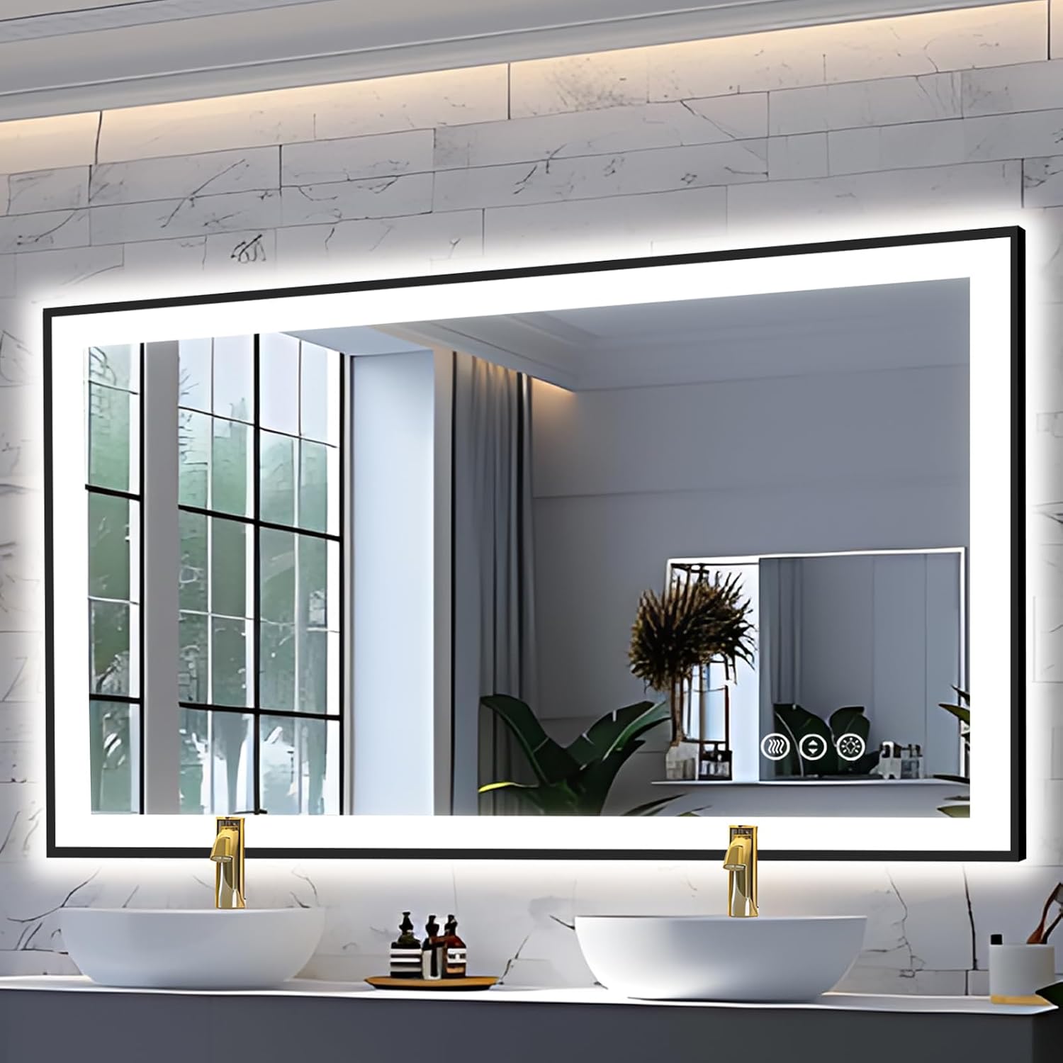 Amazon.com: Amzyes 48x32 Light up Bathroom Mirror, Black Rectangle ...
