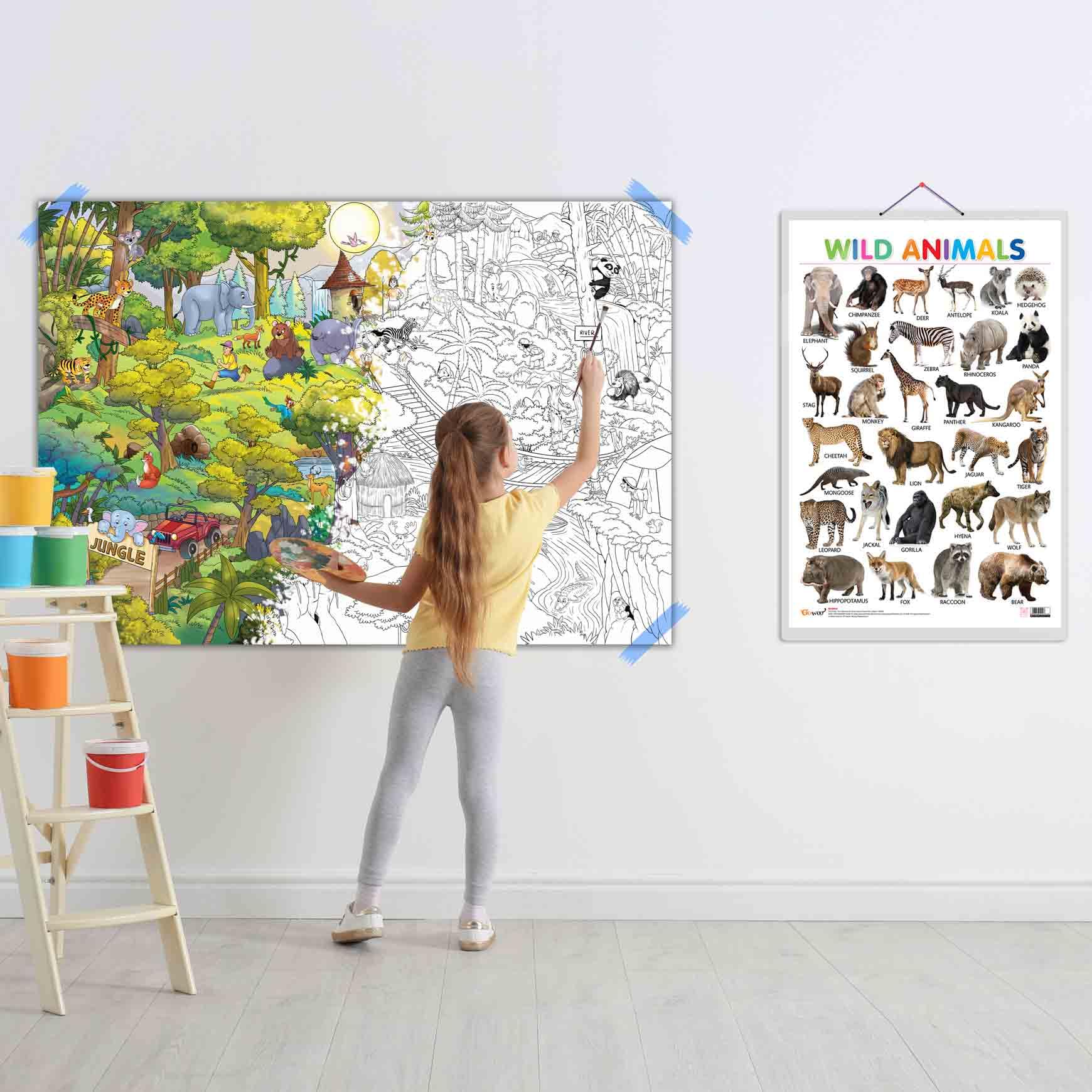 Wild Animals And Giant Jungle Safari Colouring Poster Set 1 ...