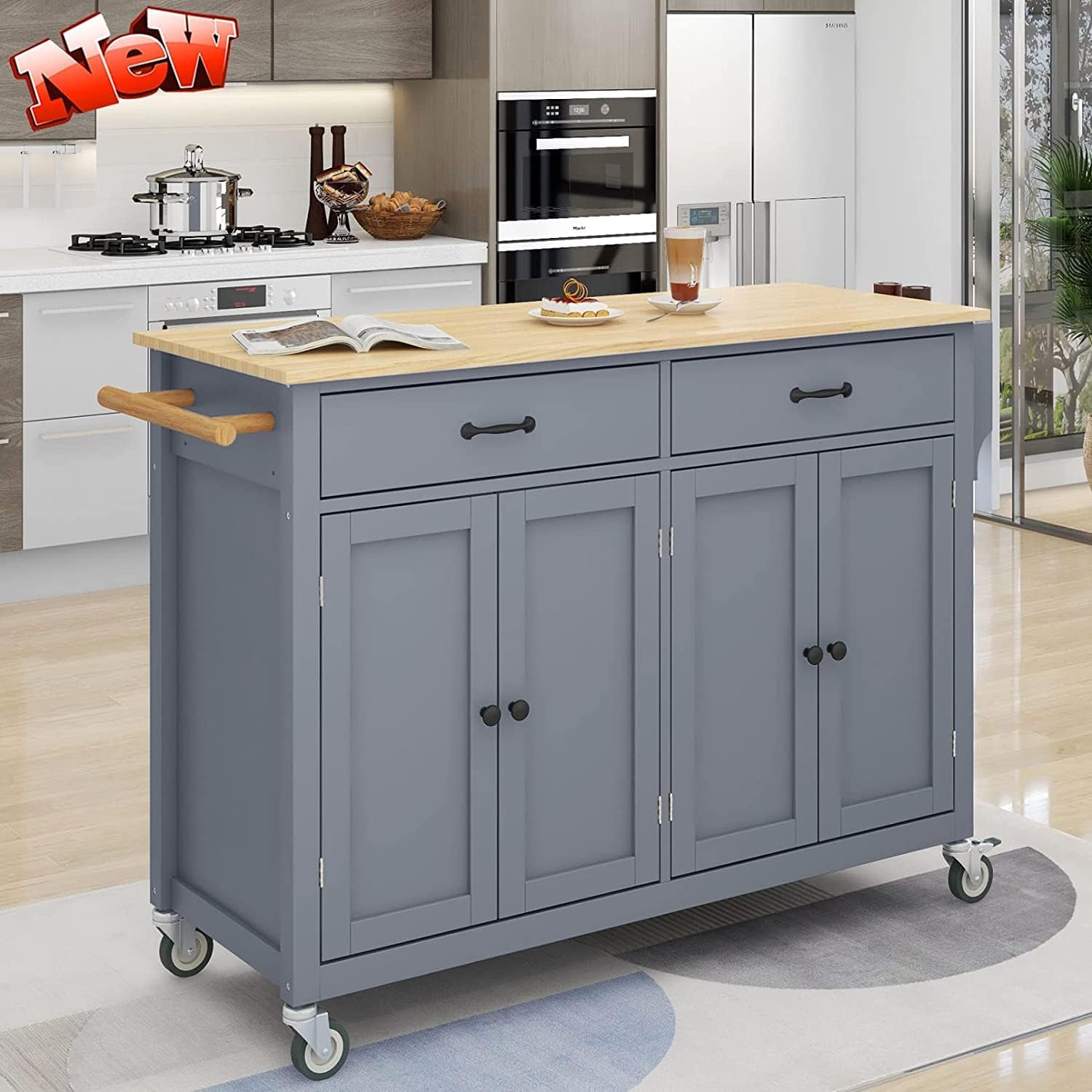 Amazon.com: Upgraded Version Thicken Wood Kitchen Island Cart with ...