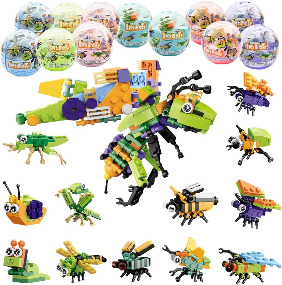 Amazon.com: 12 PCS Pre Filled Easter Eggs Insect Building Blocks 12 in ...
