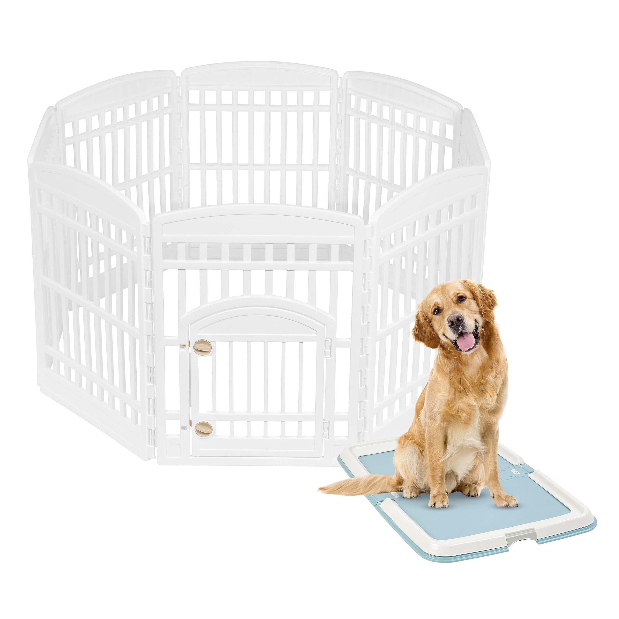 IRIS USA 34" Exercise 8-Panel Pet Playpen with Door and Large Training ...