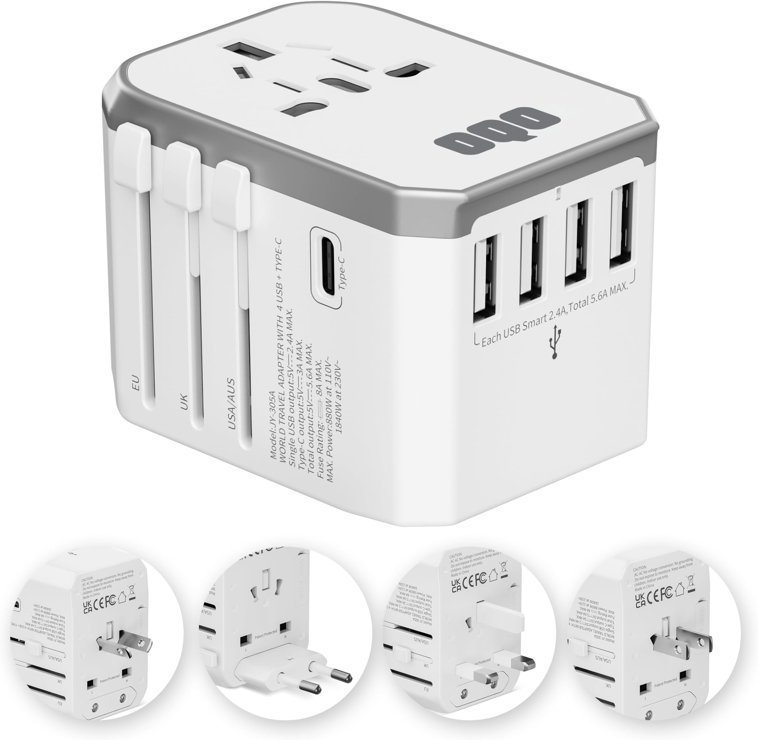 OQO Universal Travel Adapter – 6 in 1 European Travel Plug Adapter for ...