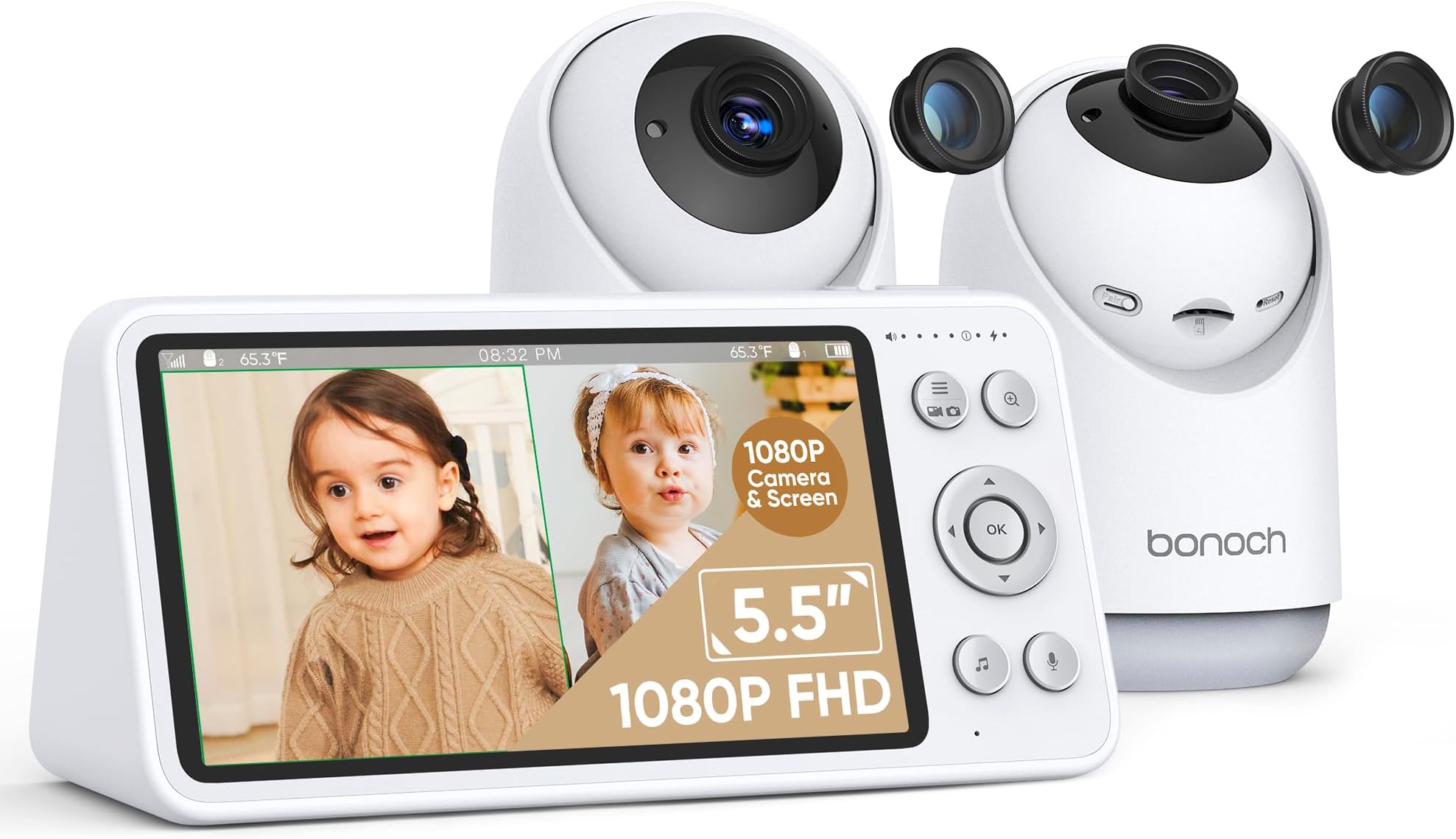Amazon.com: bonoch Baby Monitor with 2 Cameras - 1800ft Ultra Long ...