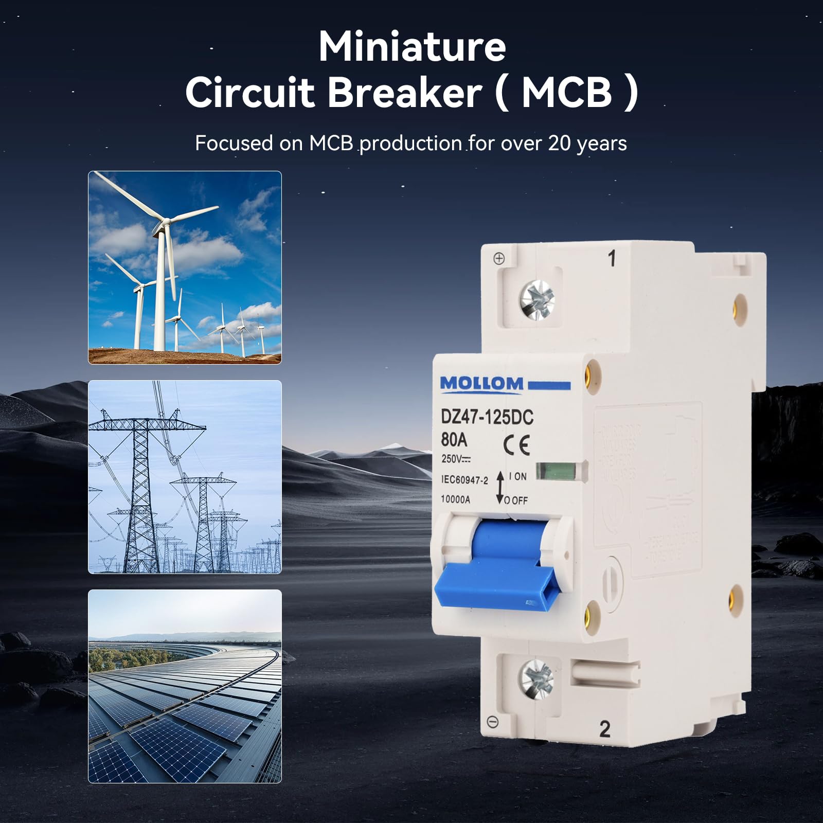 Snapklik.com : MOLLOM DC 1 Pole Miniature Circuit Breaker, 250V 100Amps ...