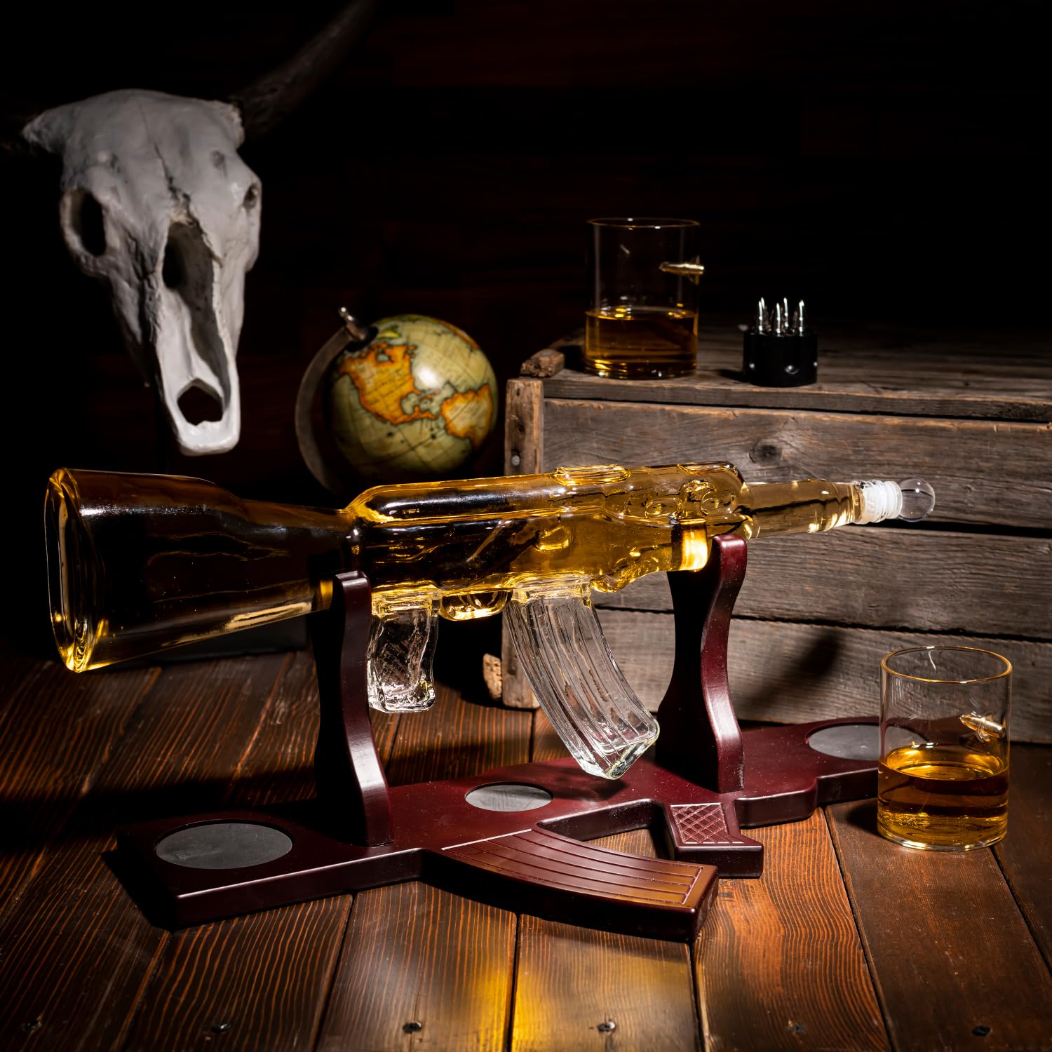 Winbold Whiskey Gun Rifle Decanter Set - Glass Holder, Whiskey ...