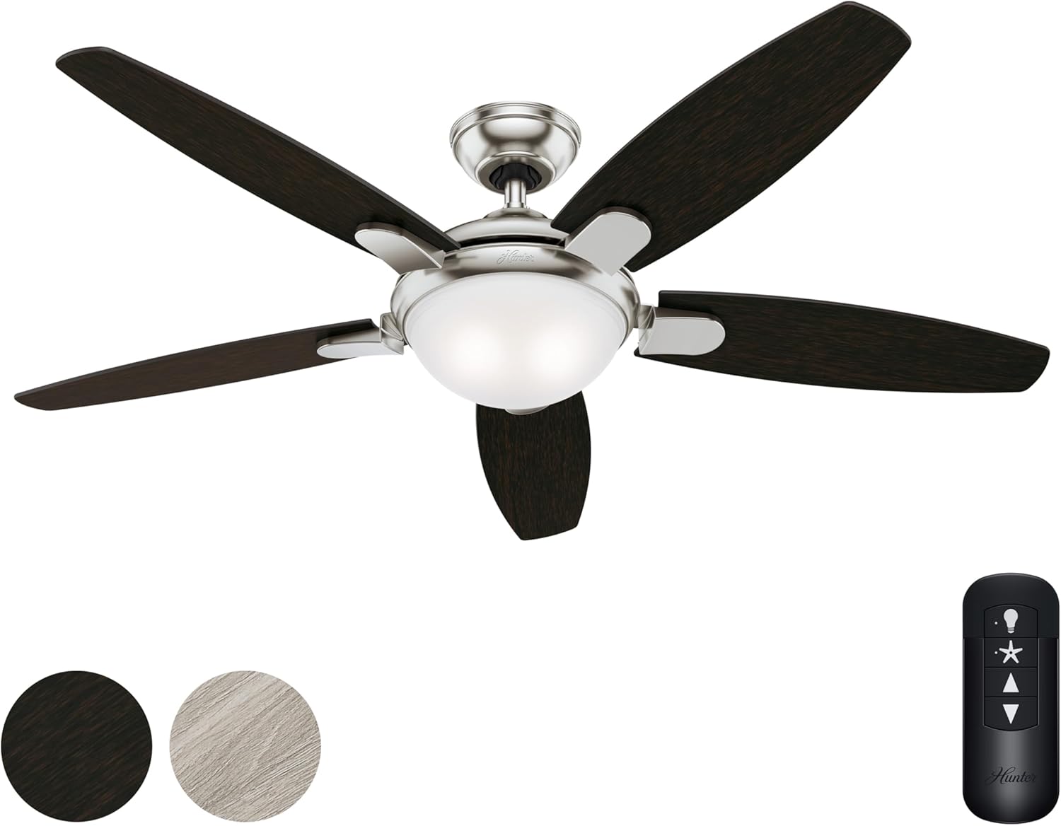 Hunter 54 in. Contemporary Ceiling Fan in Brushed Nickel with LED Light ...