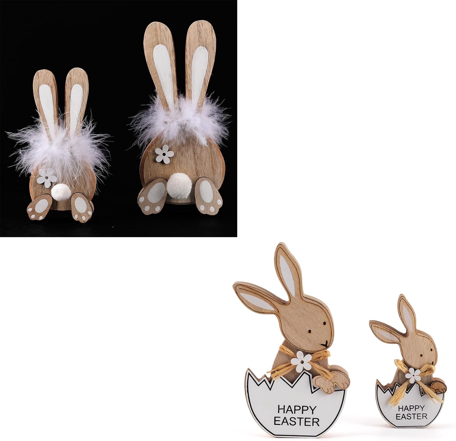 Amazon.com : Easter Wood Bunny Table Decorations and Wooden Bunnies ...