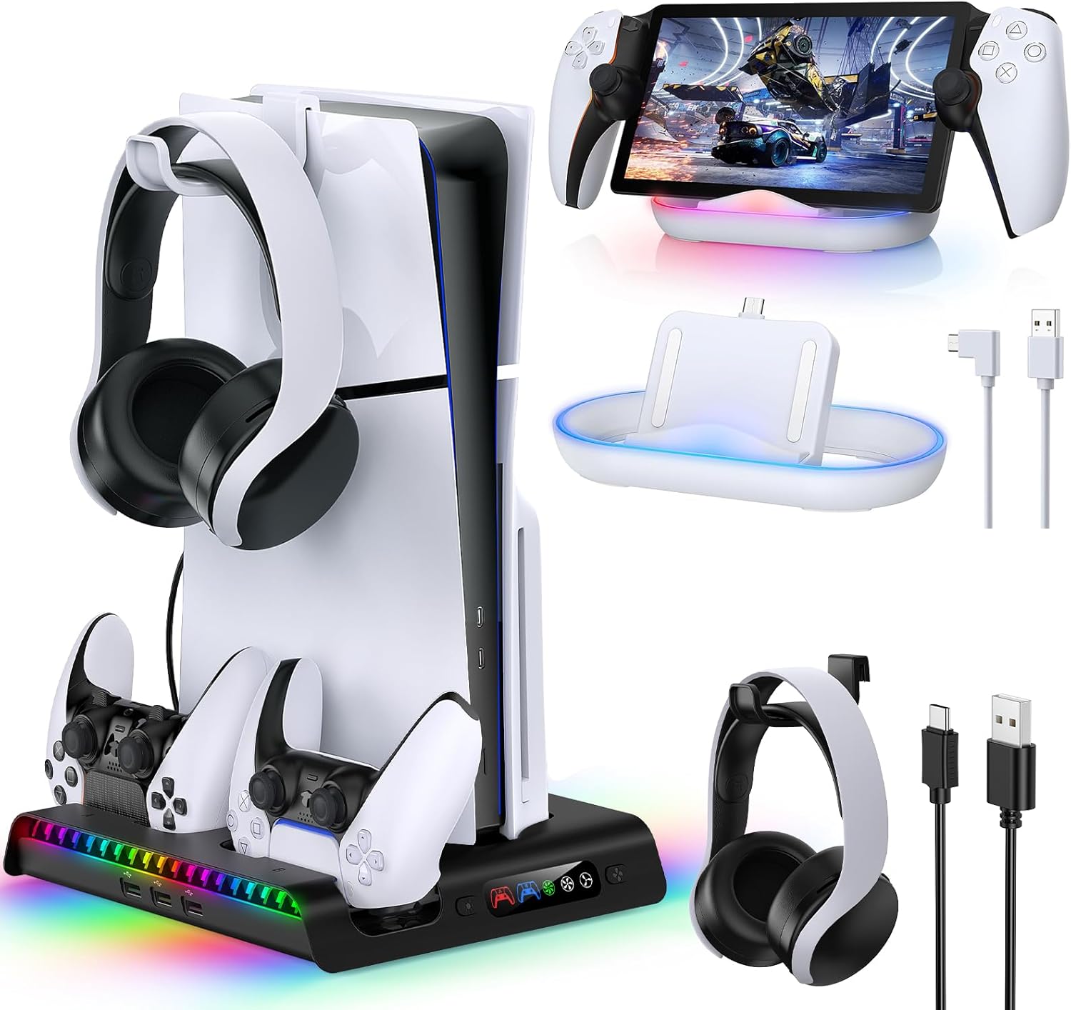 Amazon.com: RGB Vertical Stand with Cooling Fan for PS5 Slim Console ...
