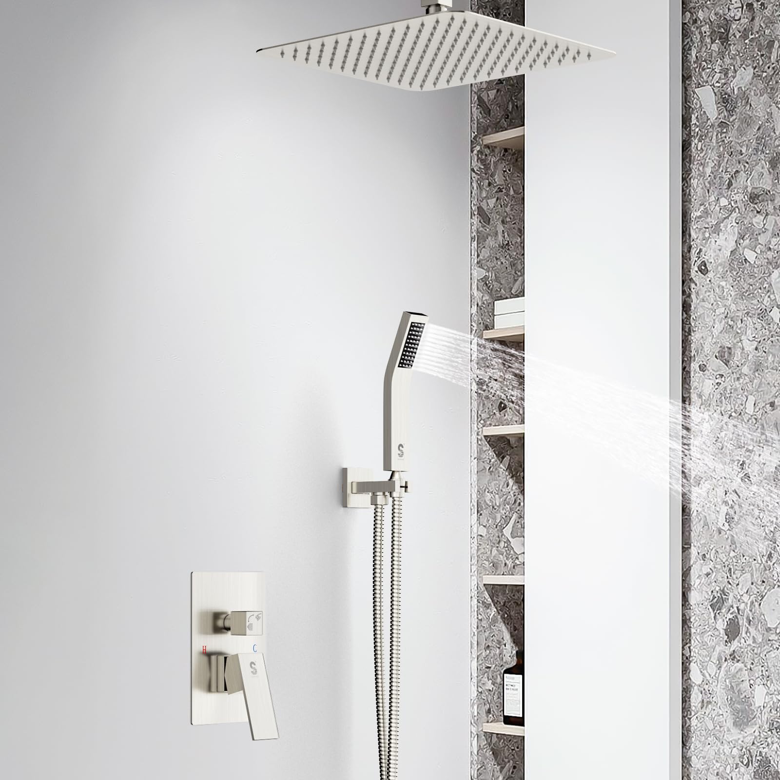 SR SUN RISE 12 Inch Ceiling Mount Brushed Nickel Shower System Bathroom ...