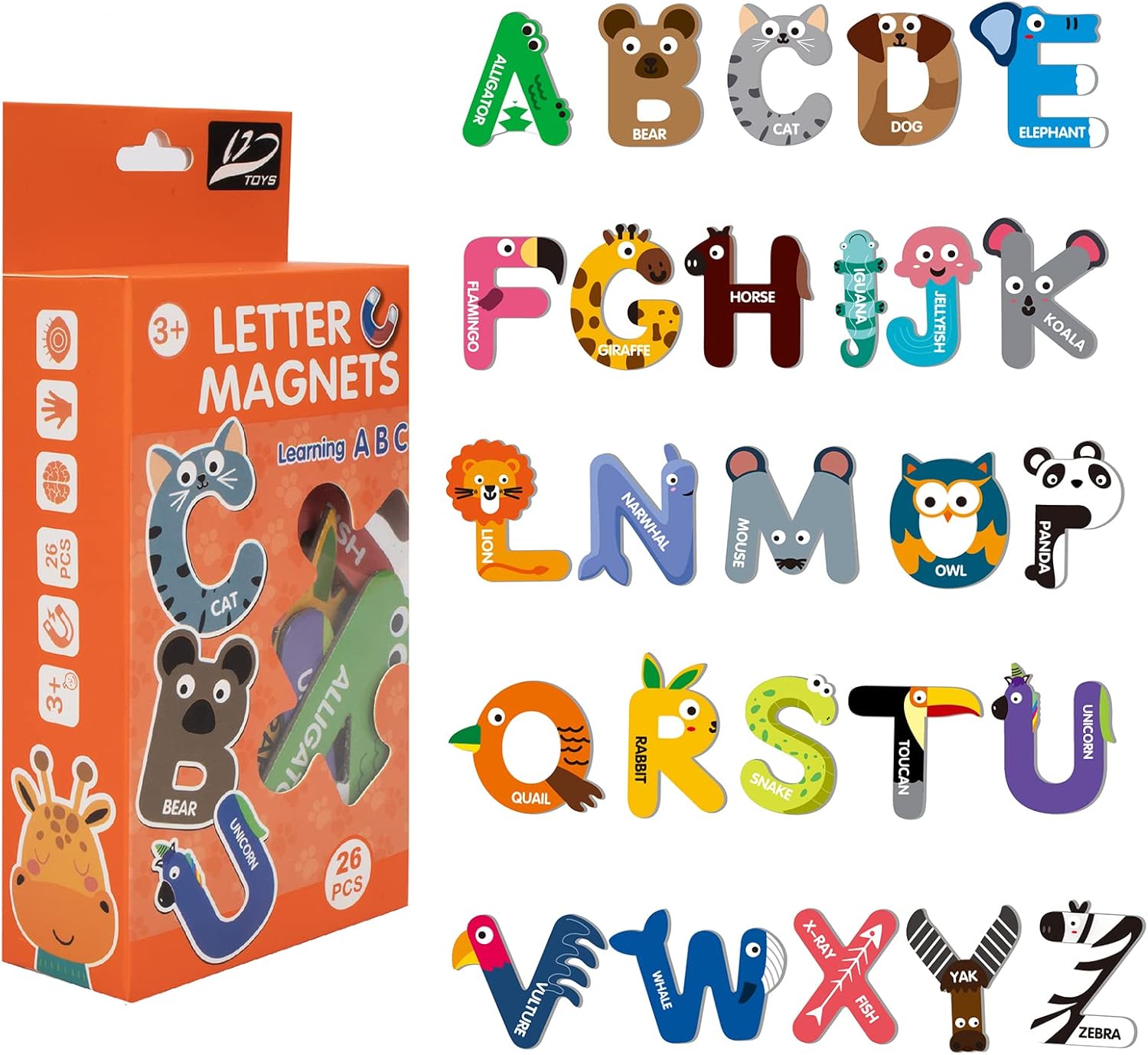 Amazon.com: Aomola 26PCS ABC Magnetic Alphabet Letters with Animal ...
