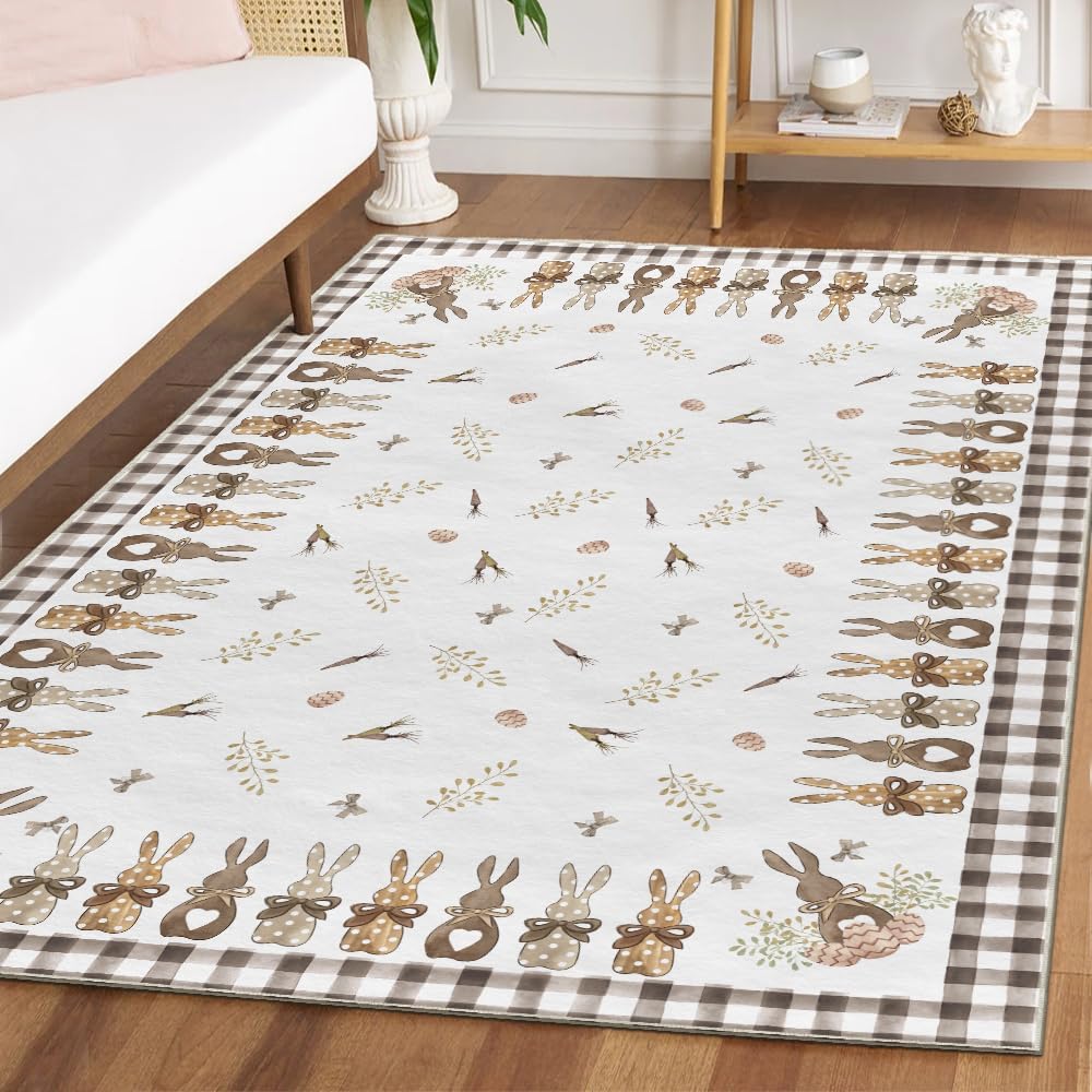 Amazon.com: Artoid Mode Buffalo Plaid Bunny Carrot Easter Area Rug ...