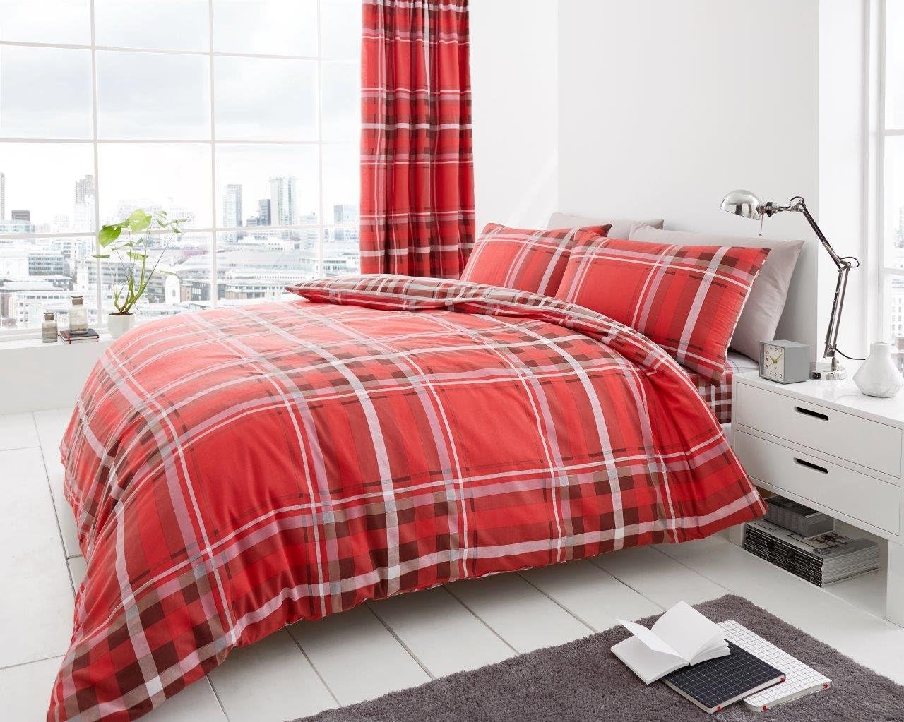 Catherine Lansfield Kelso Check Reversible Double Duvet Cover Set with ...