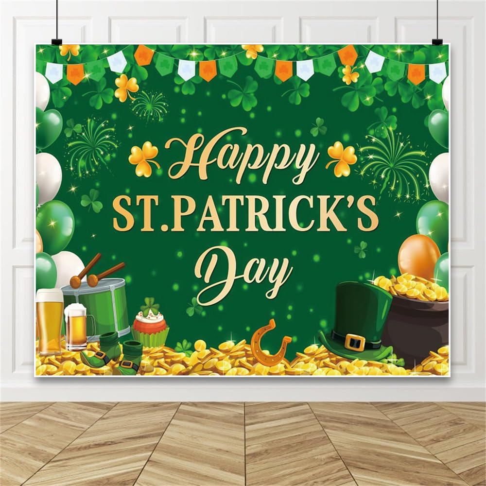 Amazon.com : St Patricks Day Backdrop 10x8ft Gold Coins Lucky Shamrock ...