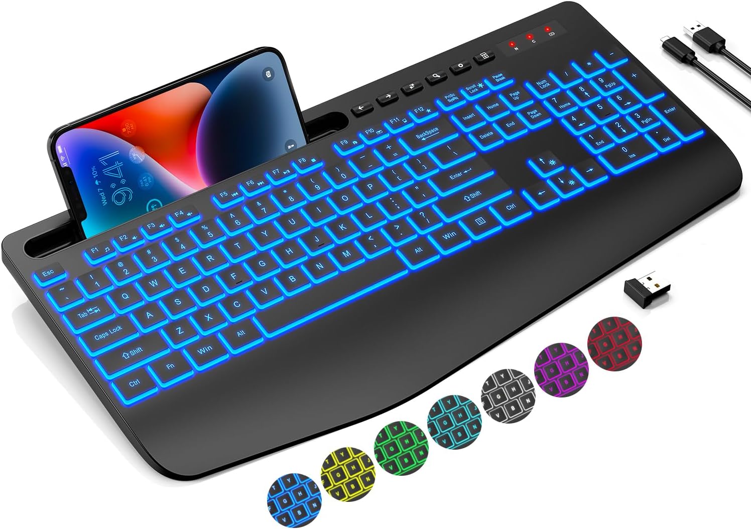 Amazon.com: Trueque Wireless Keyboard with 7 Colored Backlits, Wrist ...