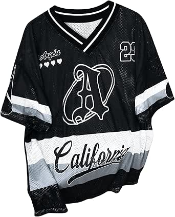 SOLY HUX Men's Y2k Jersey Shirts Mesh Letter Graphic Tees V Neck Short Sleeve T Shirt Loose Tops ...