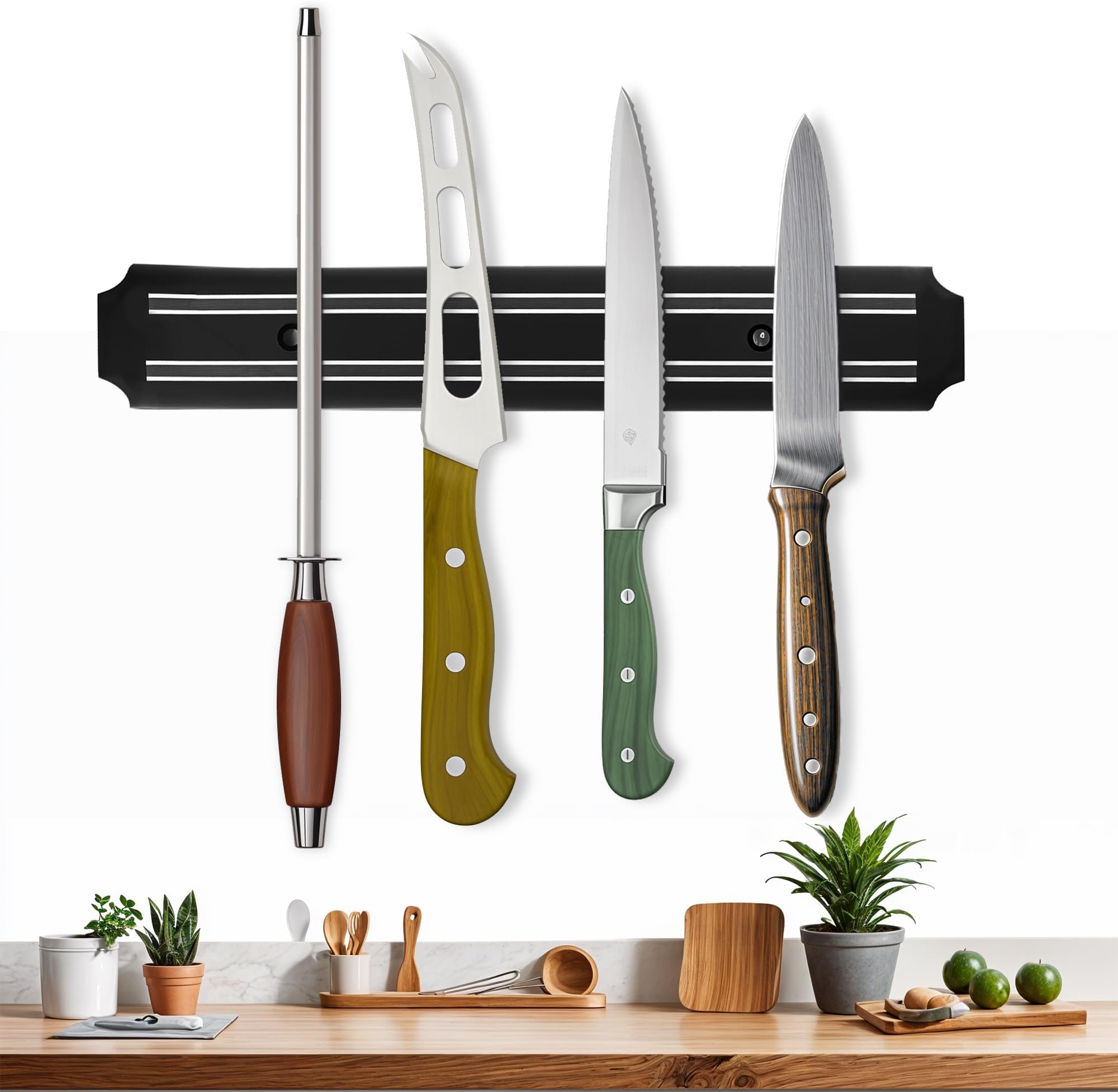 Premium Magnetic Knife Holder Wall Mounted Magnetic Knife Strip Kitchen Utensil Holder Organizer ...