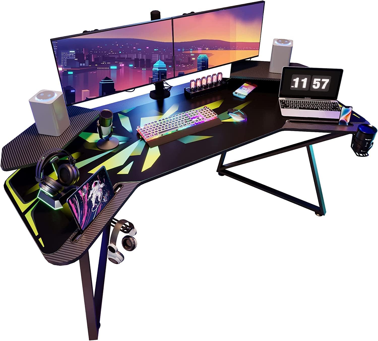 NOAEOU Large Gaming Desk with Full coverage mouse pad, 72" Computer ...