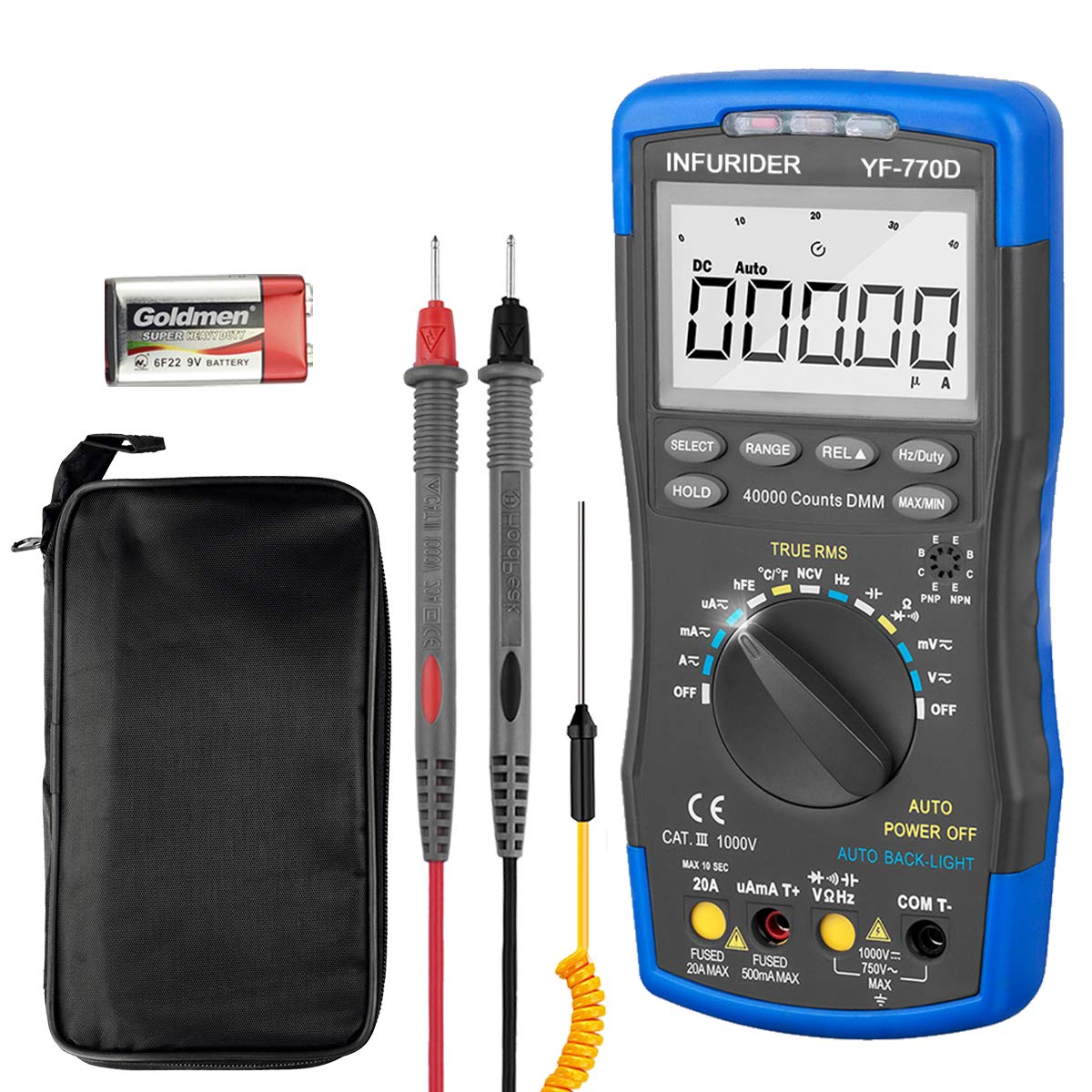 INFURIDER Digital Multimeter Auto Ranging YF-770D Clamp Meter hFE ...