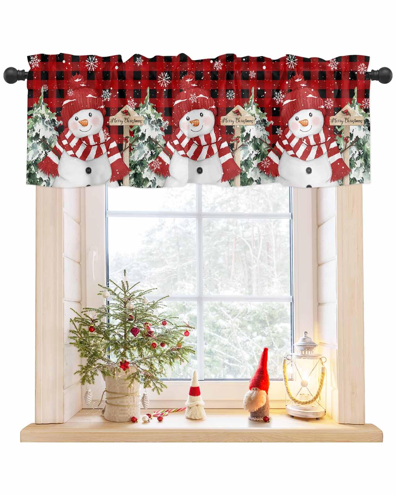 Amazon.com: Lsrtoss Red Plaid Snowman Christmas Valances for Windows ...