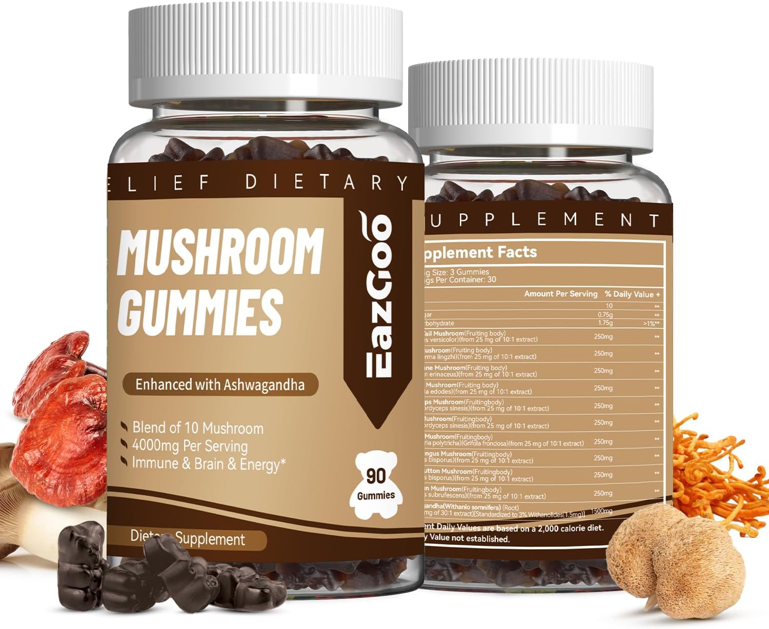 Amazon.com: EAZGOO Mushroom Gummies Supplement - with Ashwagandha ...