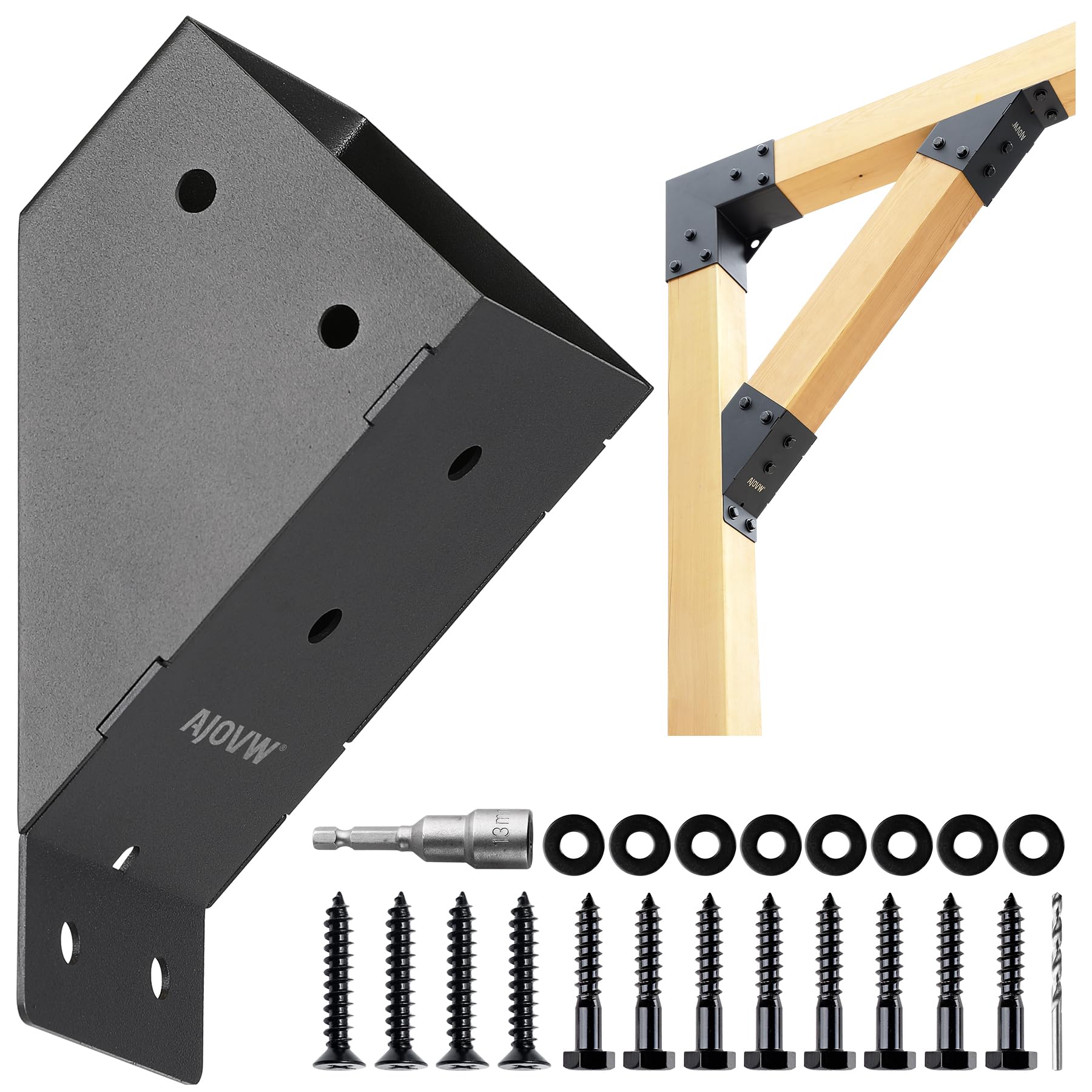 Amazon.com: AJOVW-4 Piece 45 Degree Angle Bracket for 4'' x 4'' Supporting Wooden Post (Actual ...