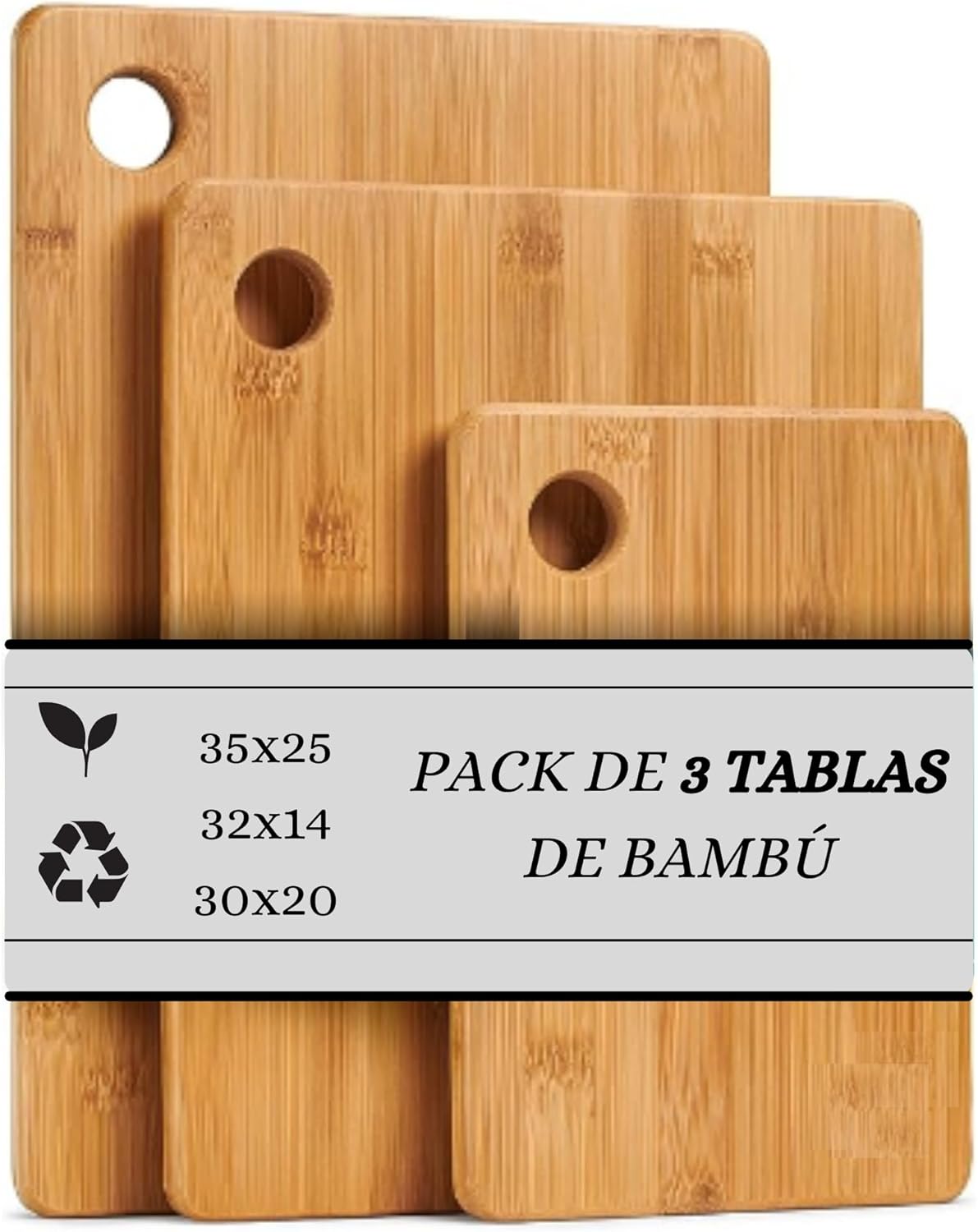 Tablas de Cortar Cocina de Bambú, Juego de 3 Tablas de Cortar Ideal ...