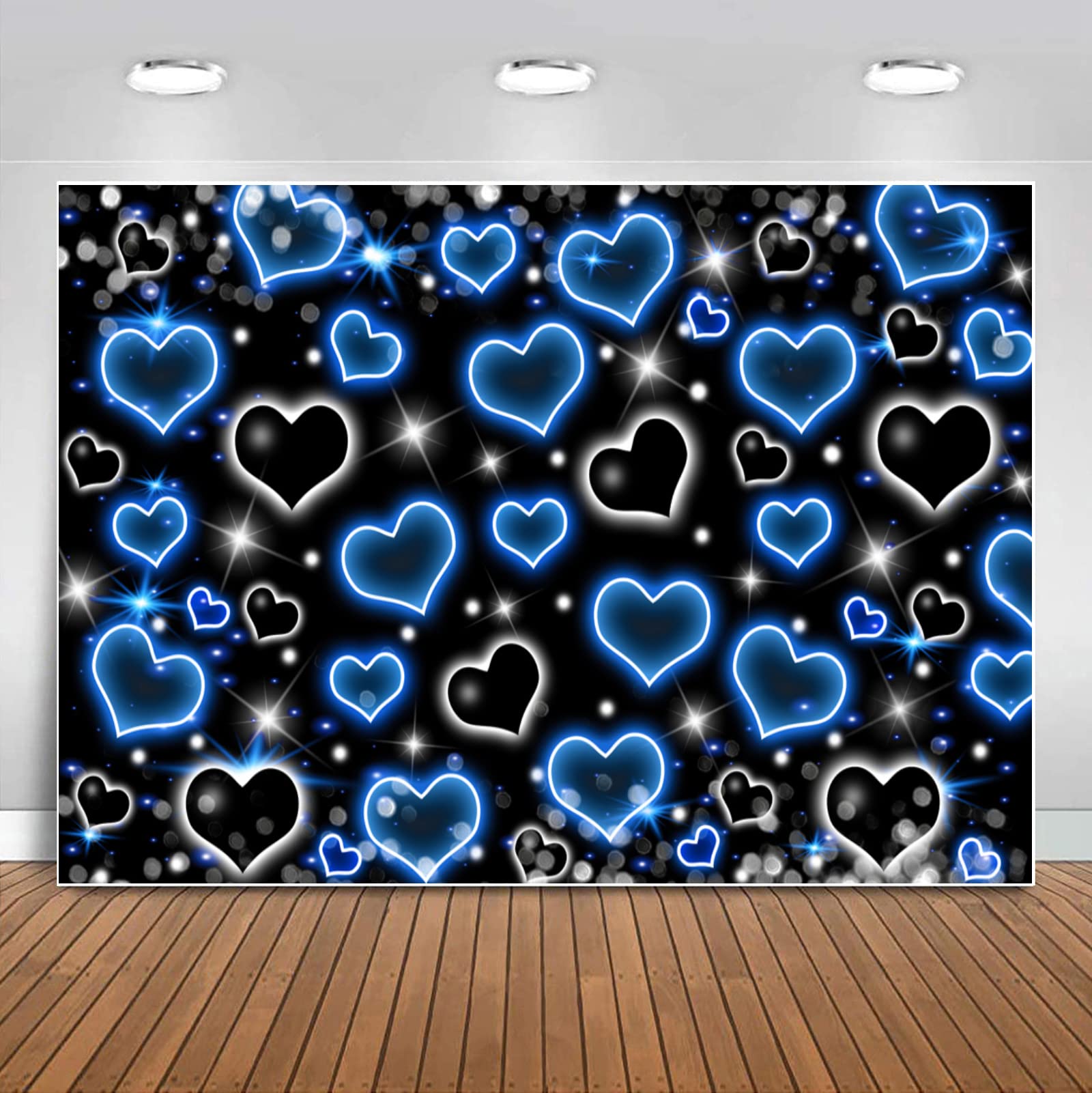 Amazon.com : Sensfun Black Blue Heart Early 2000s Backdrop for ...