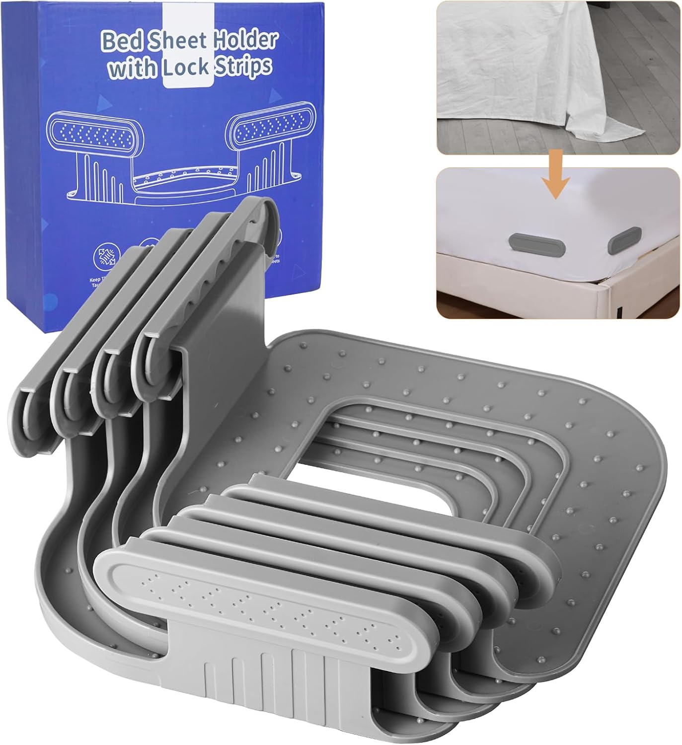 Bed Sheet Holder with Lock Strips - 4PCS Non-Slip Heavy Duty Sheet ...