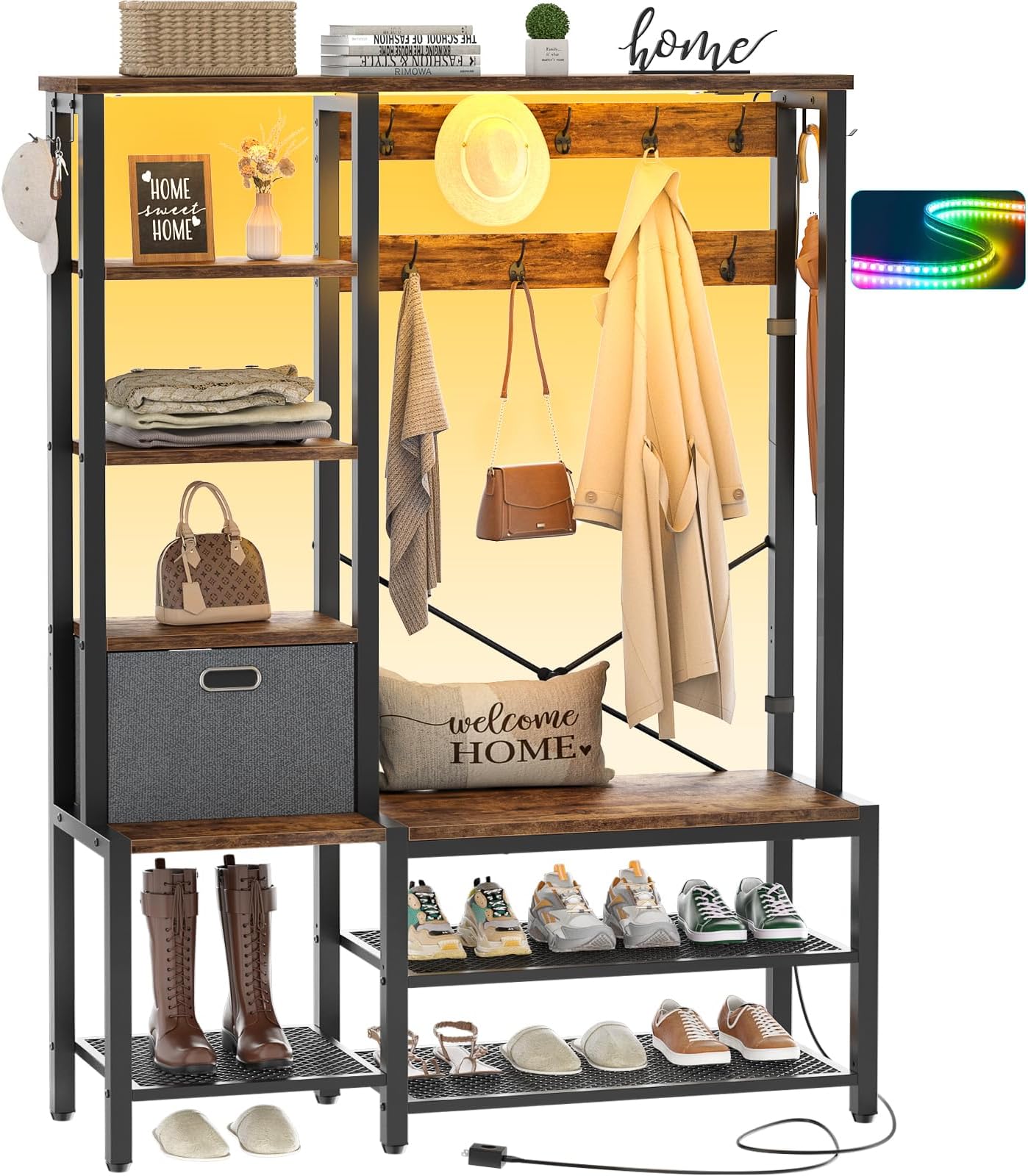 Amazon.com: BON AUGURE Farmhouse Hall Tree for Entryway, Mudroom Bench ...