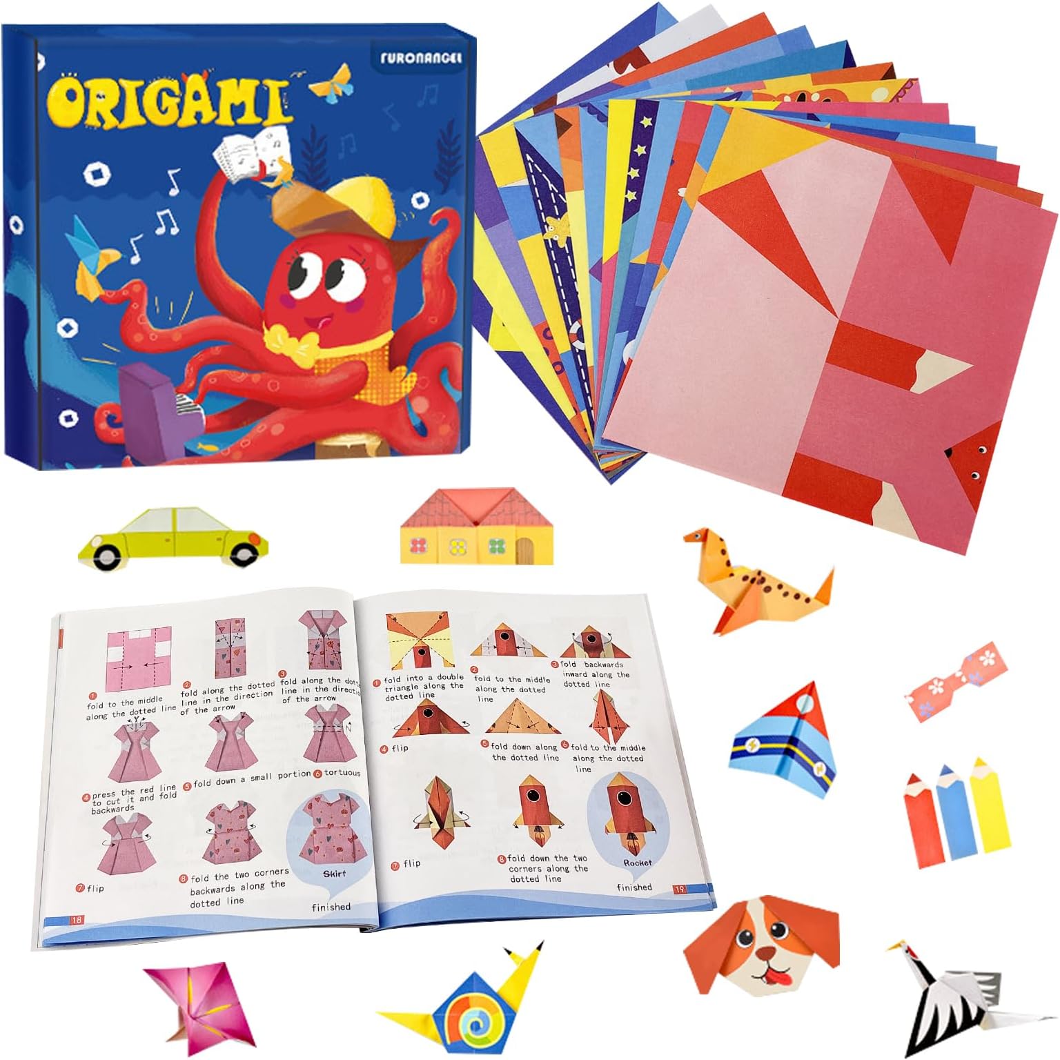 CNMTCCO Origami Paper Kit for Kids, 120 Sheets Double Sided Origami ...