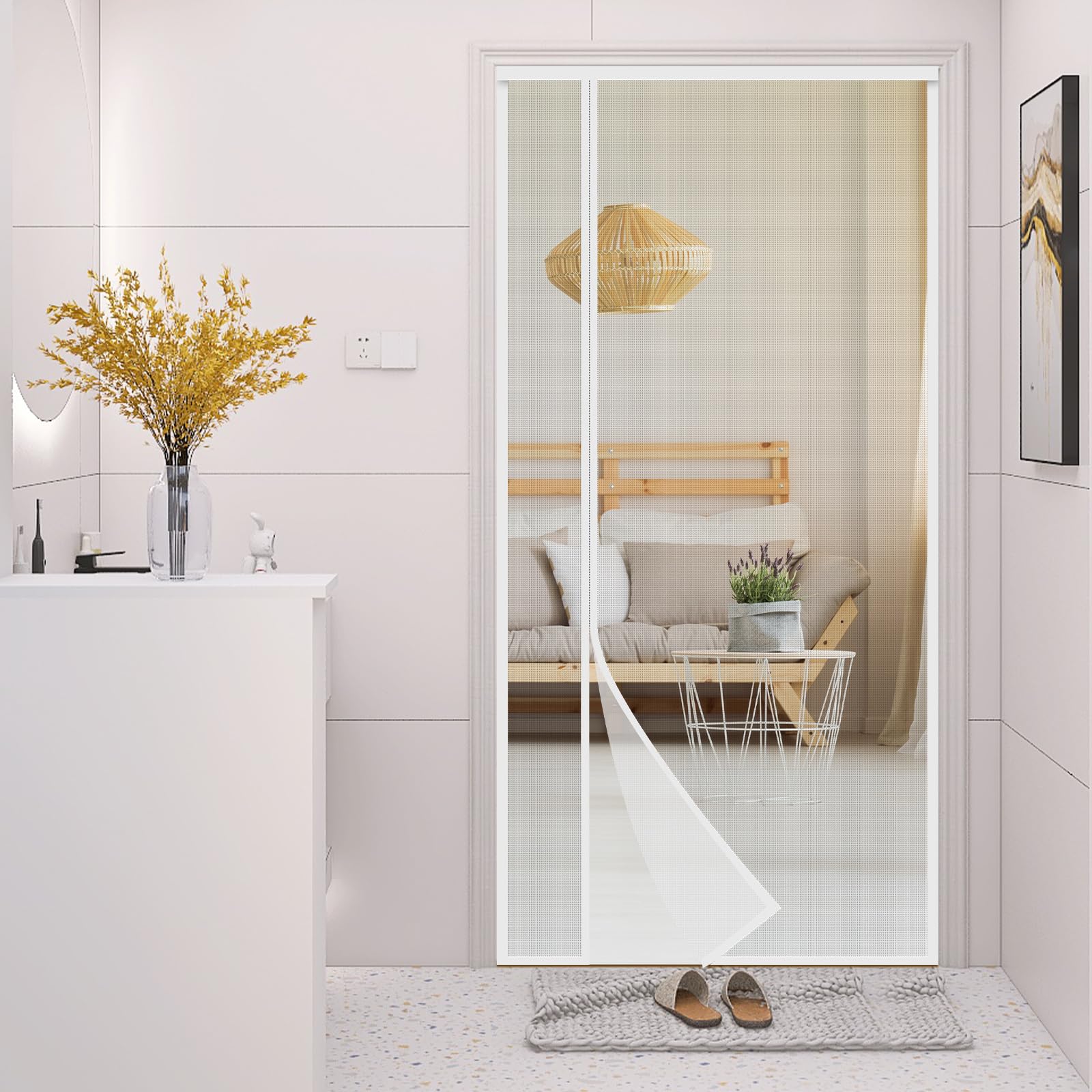 White Fiberglass Magnetic Screen Door,Reversible Left or Right Side ...