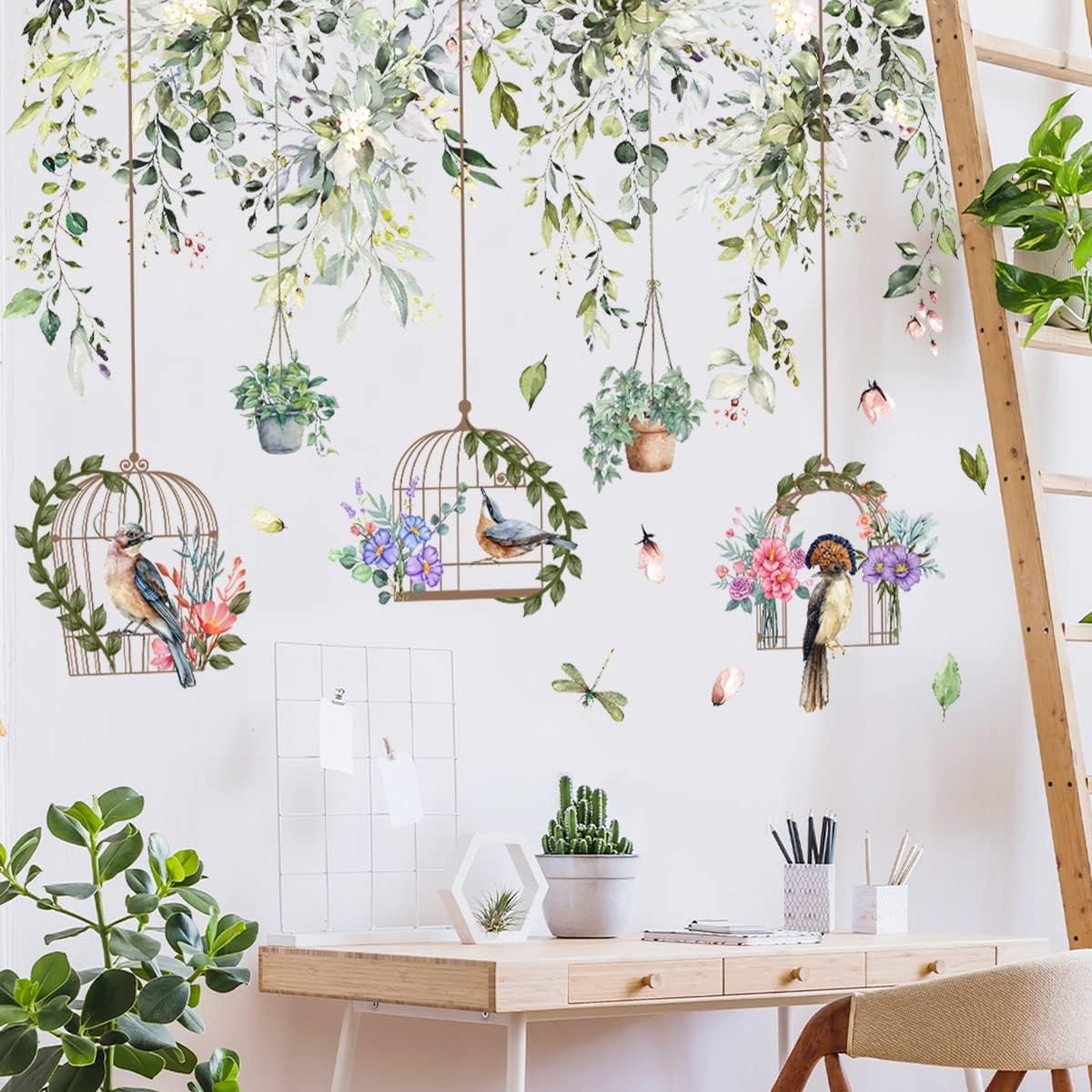 Runtoo Birdcage Plant Leaves Wall Stickers Flower Hanging Vine Wall ...