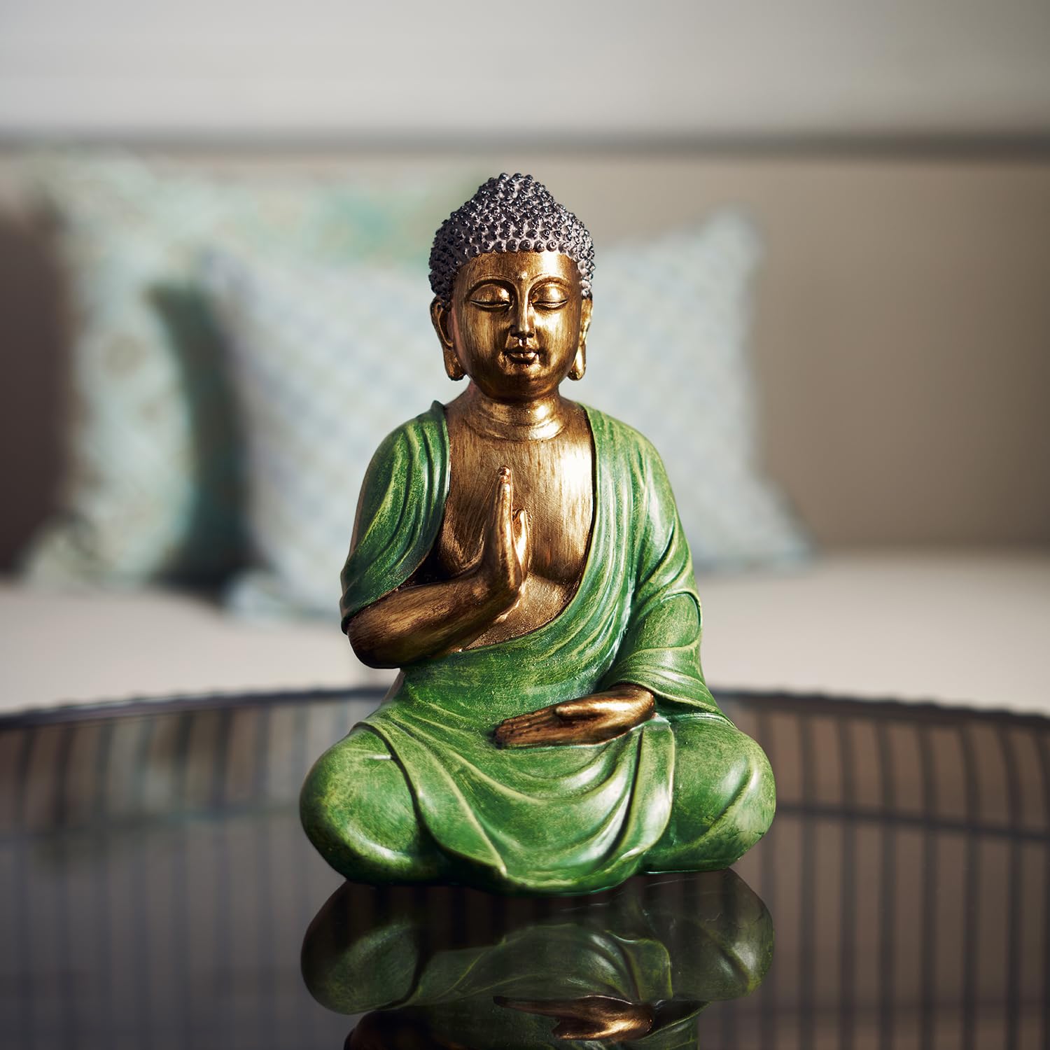 Pure Home + Living Green and Gold Polyresin Sitting Buddha Sculpture ...