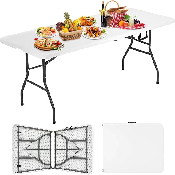 Amazon.com: Dopinmin Folding Table 6FT Portable Heavy Duty Plastic ...