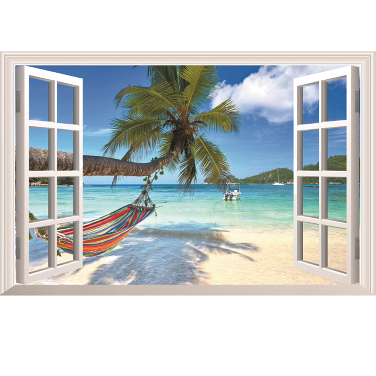 Amazon.com: HOTIYOK Ocean Seascape Fake Windows Wall Decals Tropical ...