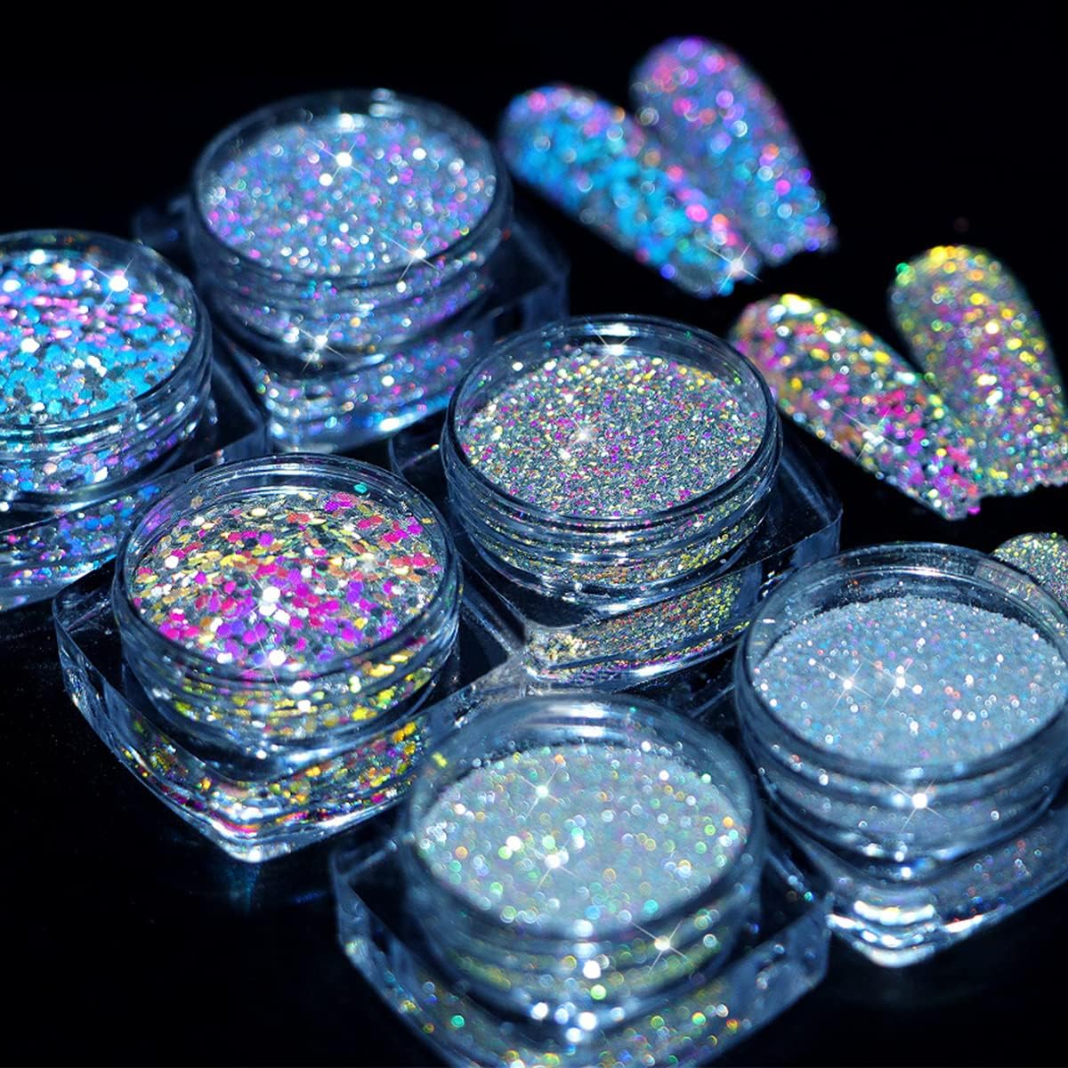 Amazon.com: Reflective Dip Powder Set Holographic Shimmer Nail Glitter ...