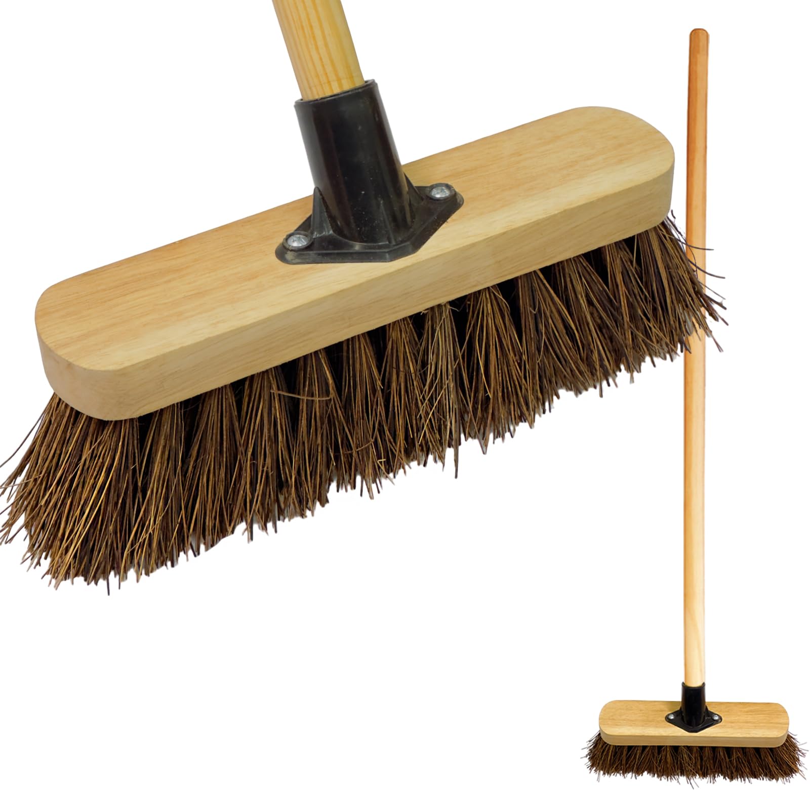 10” Outdoor Yard Broom with Wooden Handle Stiff Bassine Hard Bristle ...