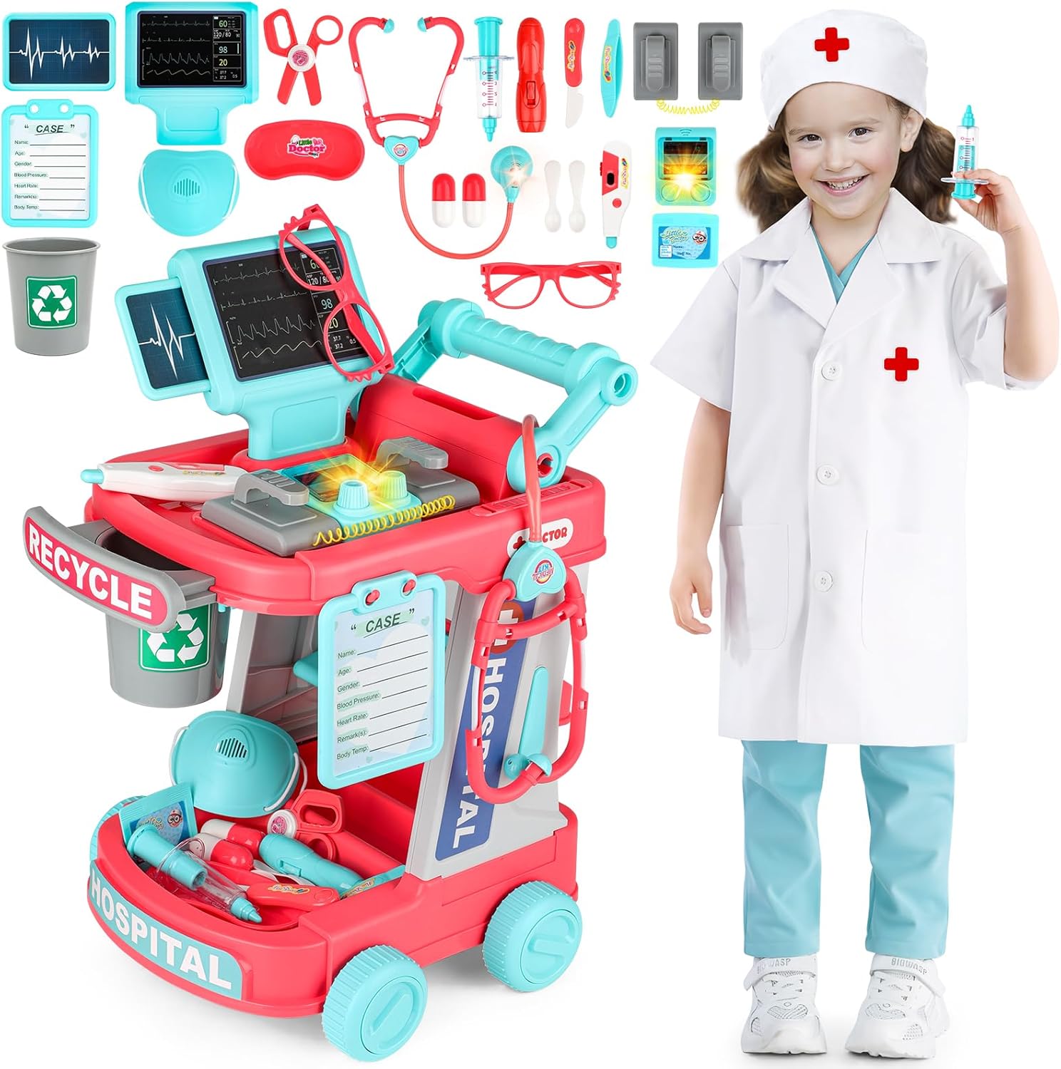 Amazon.com: deAO Toy Doctor Kit for Kids Ages 3+, Pretend Play Medical ...