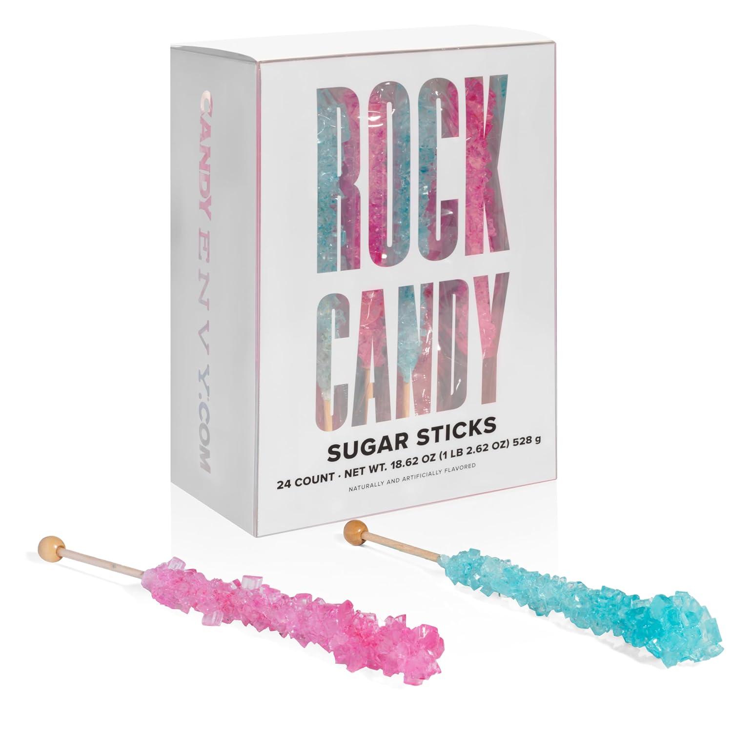 Amazon.com : Light Blue and Light Pink Rock Candy Sugar Sticks - 24 ...