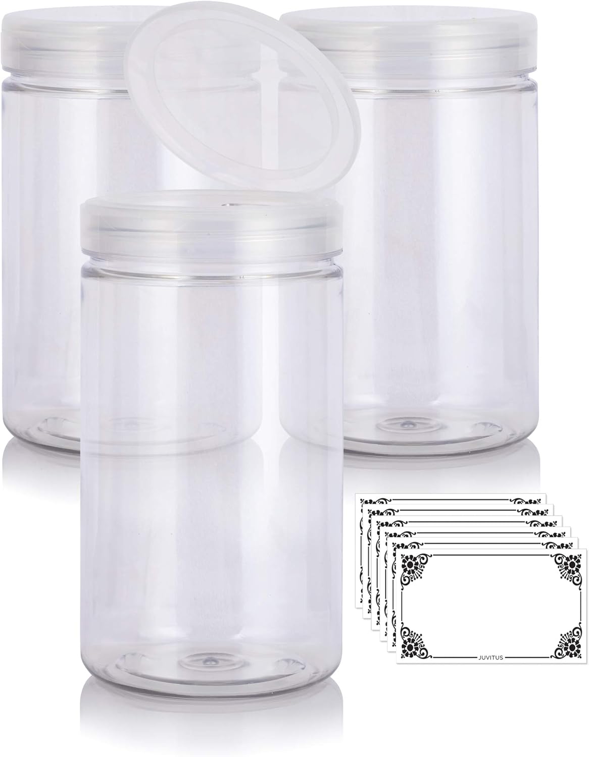 Amazon.com: JUVITUS 32 oz Clear Large Plastic Refillable Jar with Clear ...