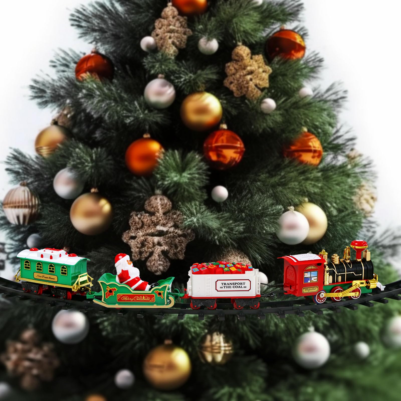 EVERGD Christmas Train Set around the Tree with Light & Sound Electric ...
