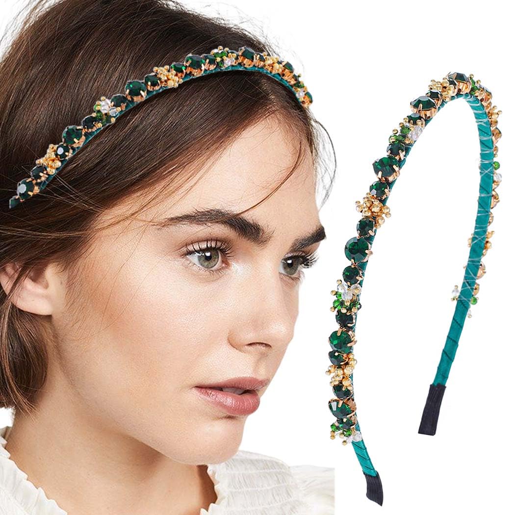 Amazon.com : Firuilo Green Rhinestones Headband Emerald Crystal Head ...