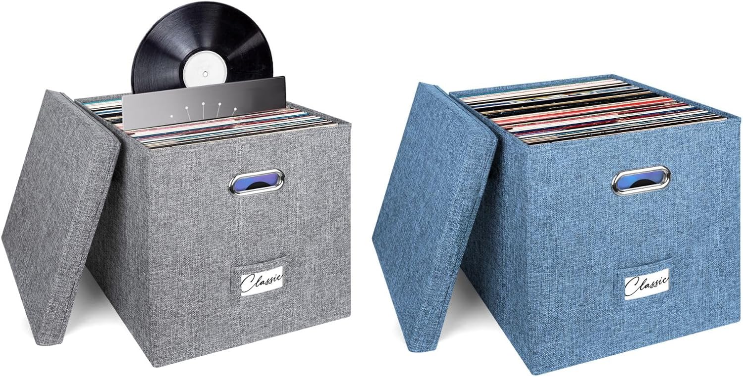 Amazon.com: Woodoulogy 2Pack Vinyl Record Storage Box for 50+ Single ...