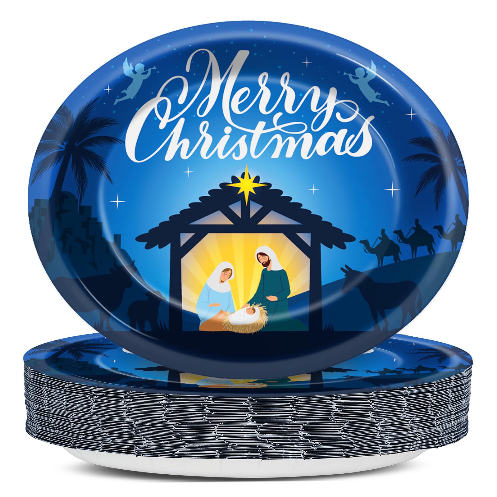 Amazon.com: QOUBAI 50Pcs Christmas Nativity Oval Plates 11 Inch Large ...