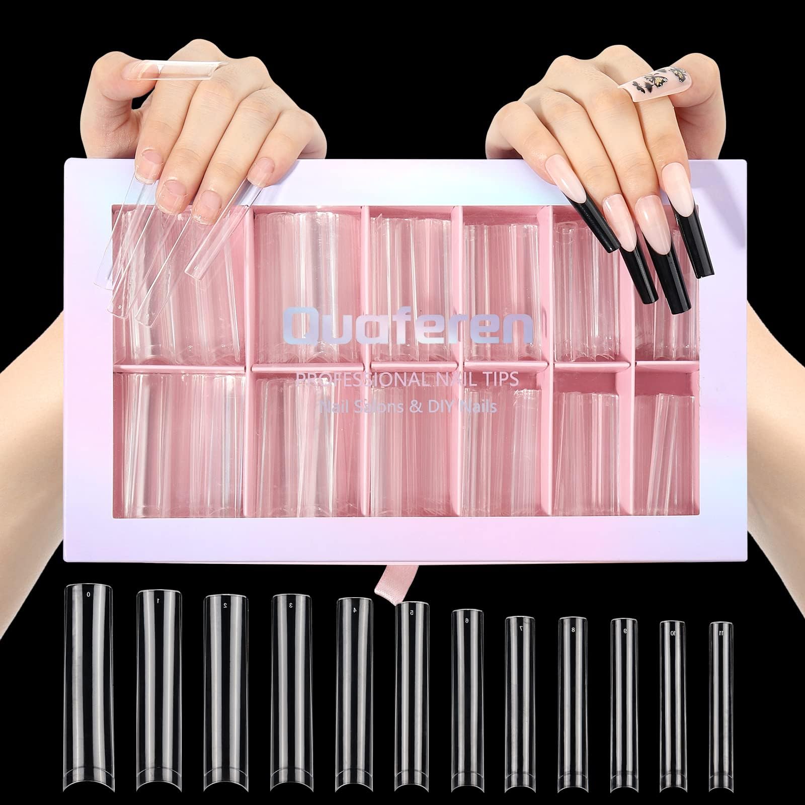 Amazon.com: Quaferen 504Pcs Clear No C Curve Nail Tips for Acrylic ...